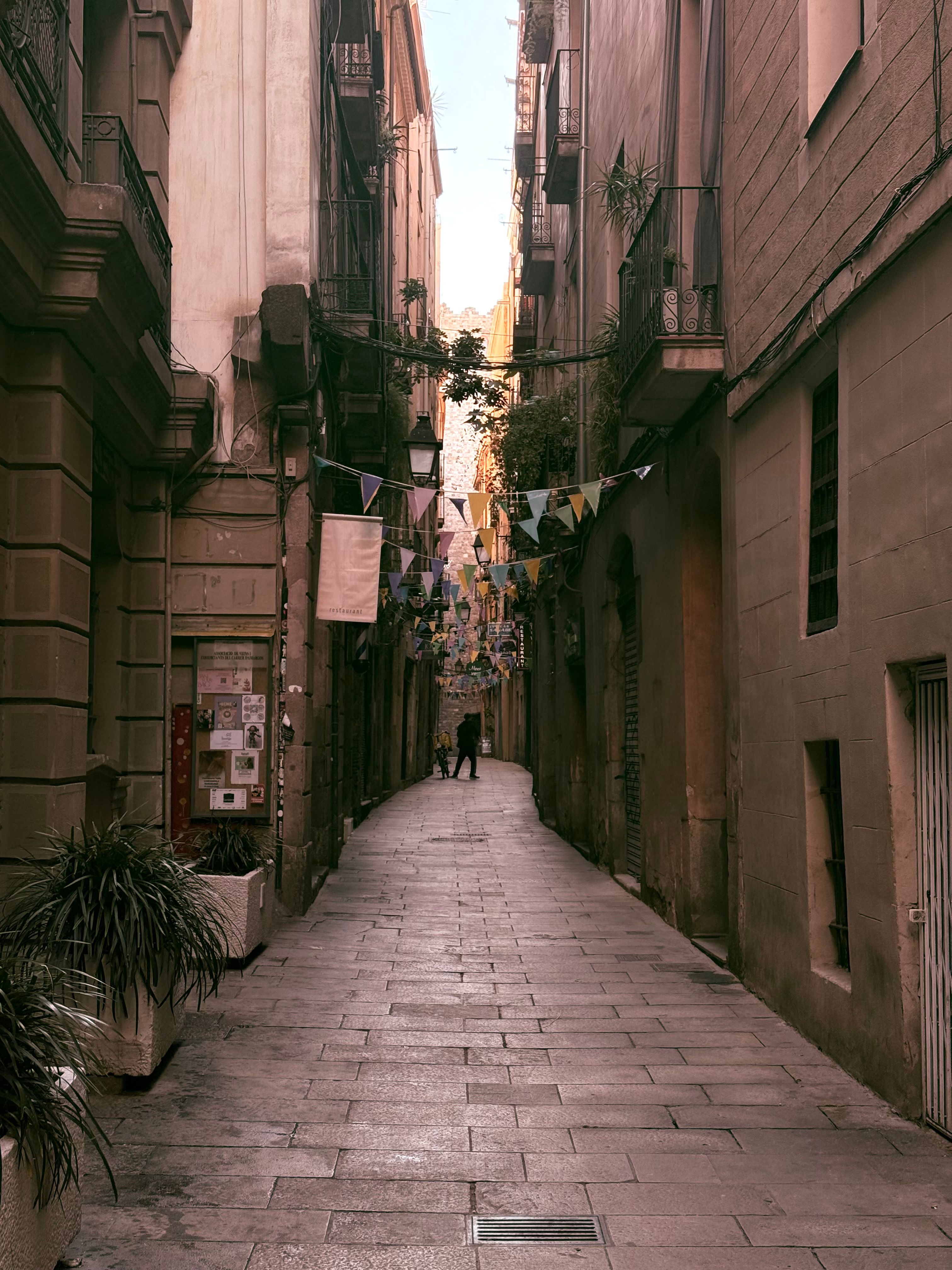 Charming European Alley with Colorful Flags · Free Stock Photo