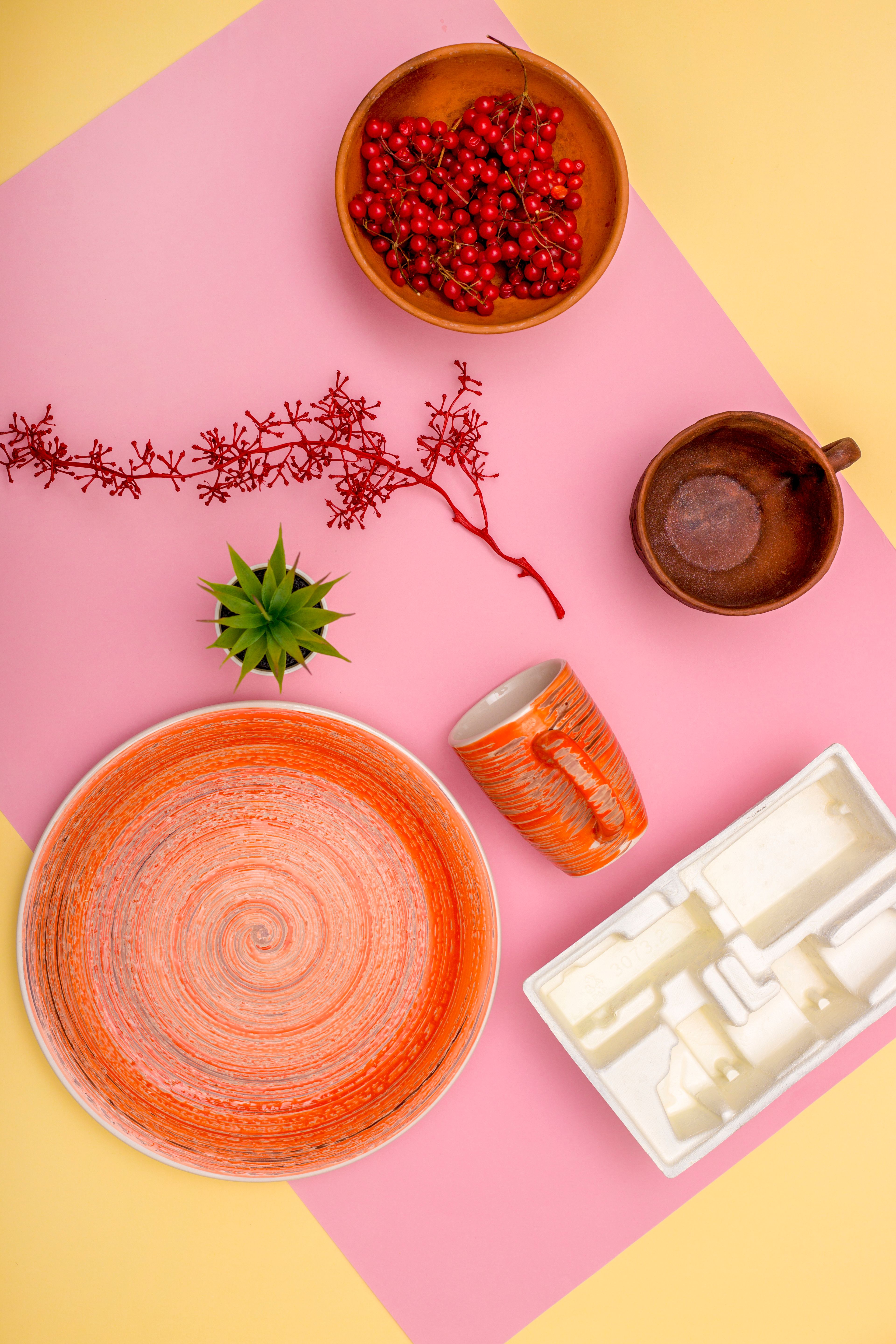Colorful Flat Lay of Ceramic and Organic Items · Free Stock Photo
