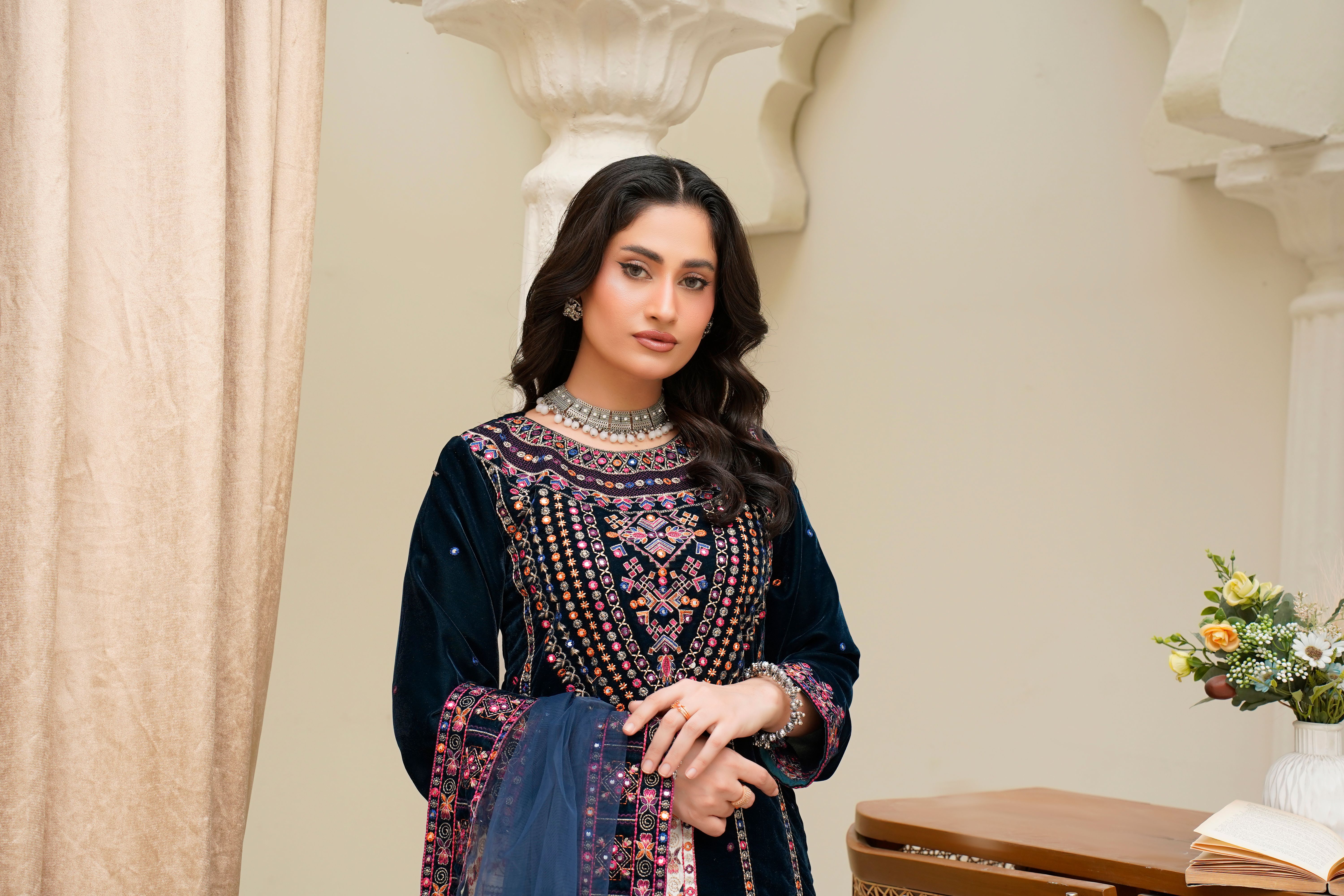 Elegant Eastern Fashion Model in Velvet Dress · Free Stock Photo