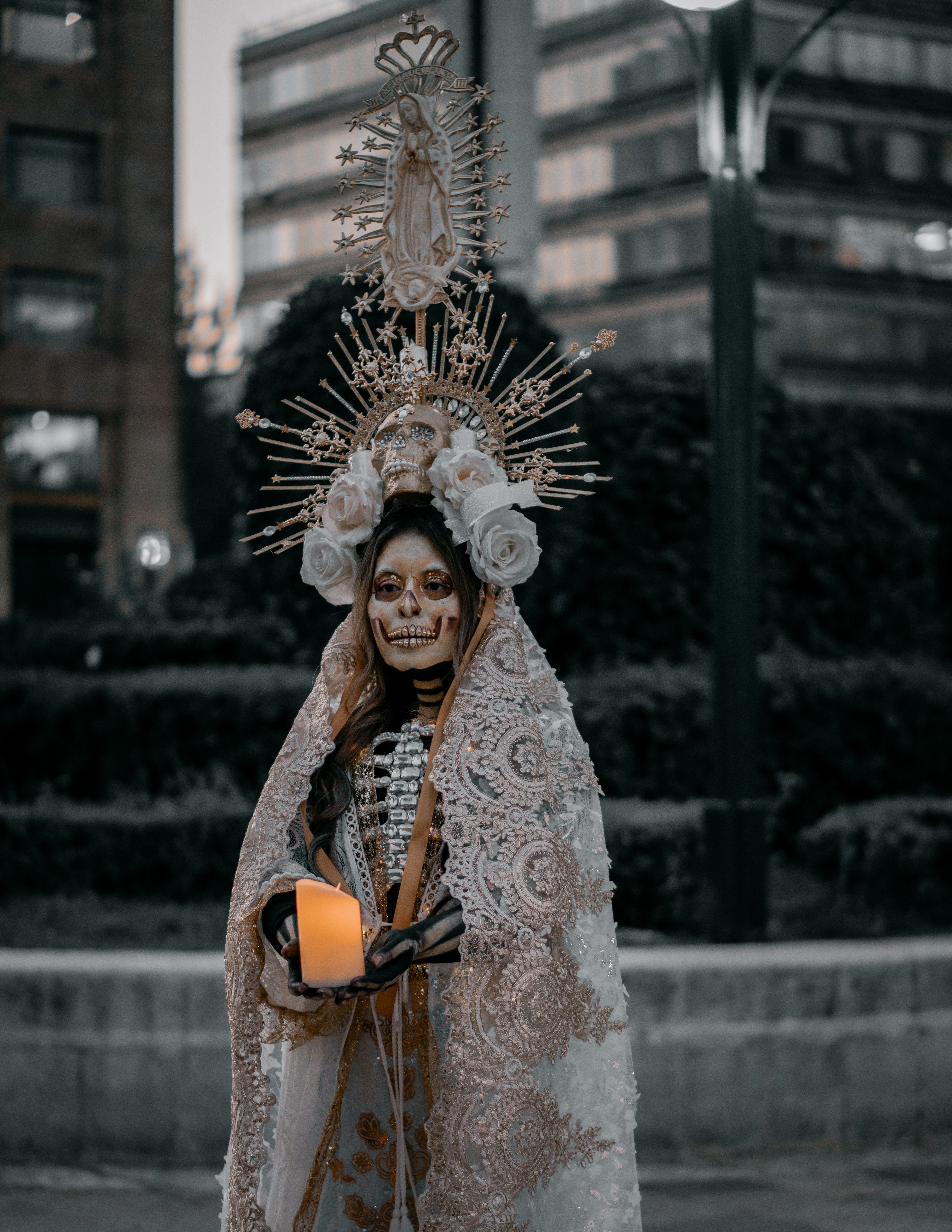 Skeleton Makeup Religious Costume at Night · Free Stock Photo