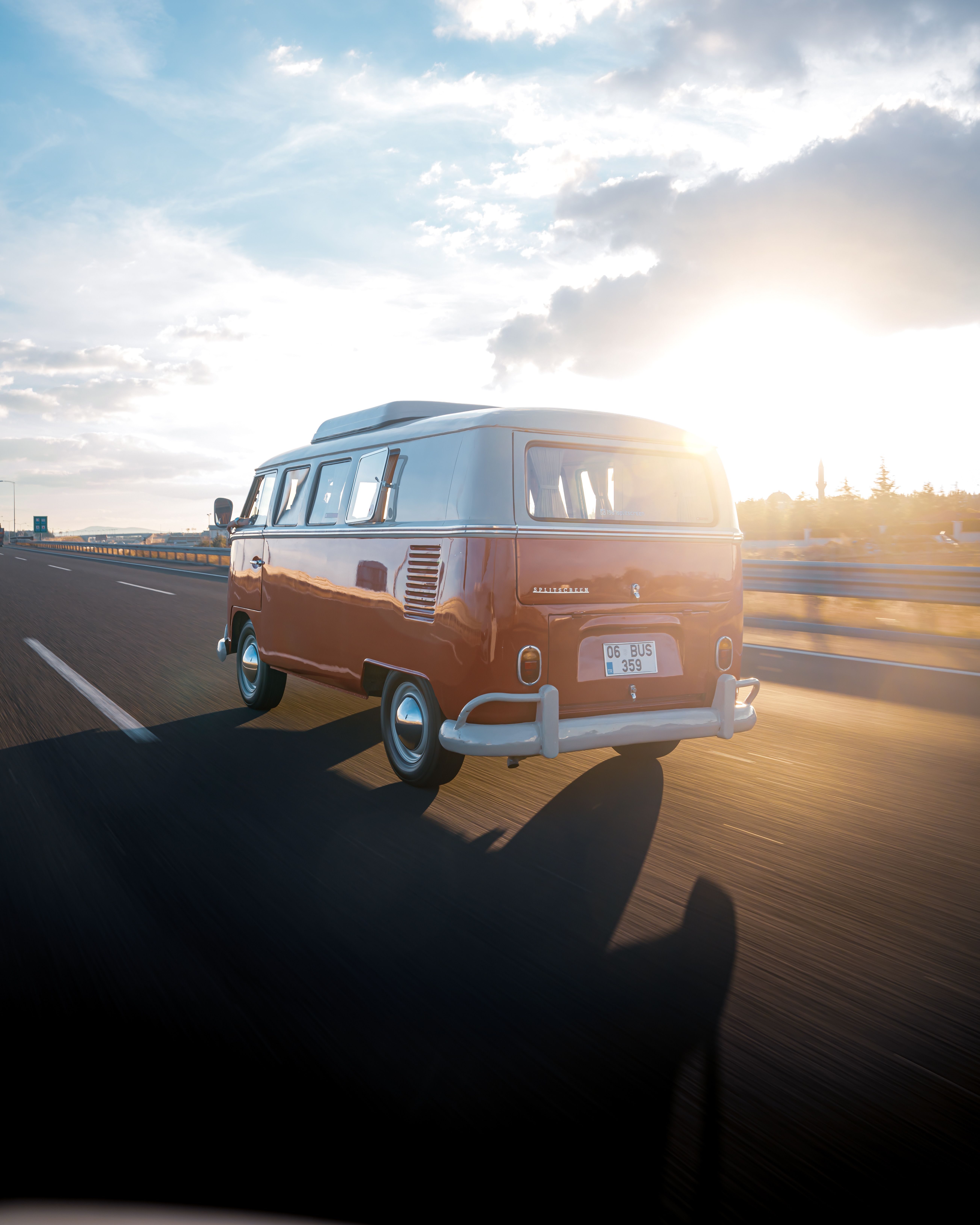 Vintage Volkswagen Van on a Turkish Highway · Free Stock Photo