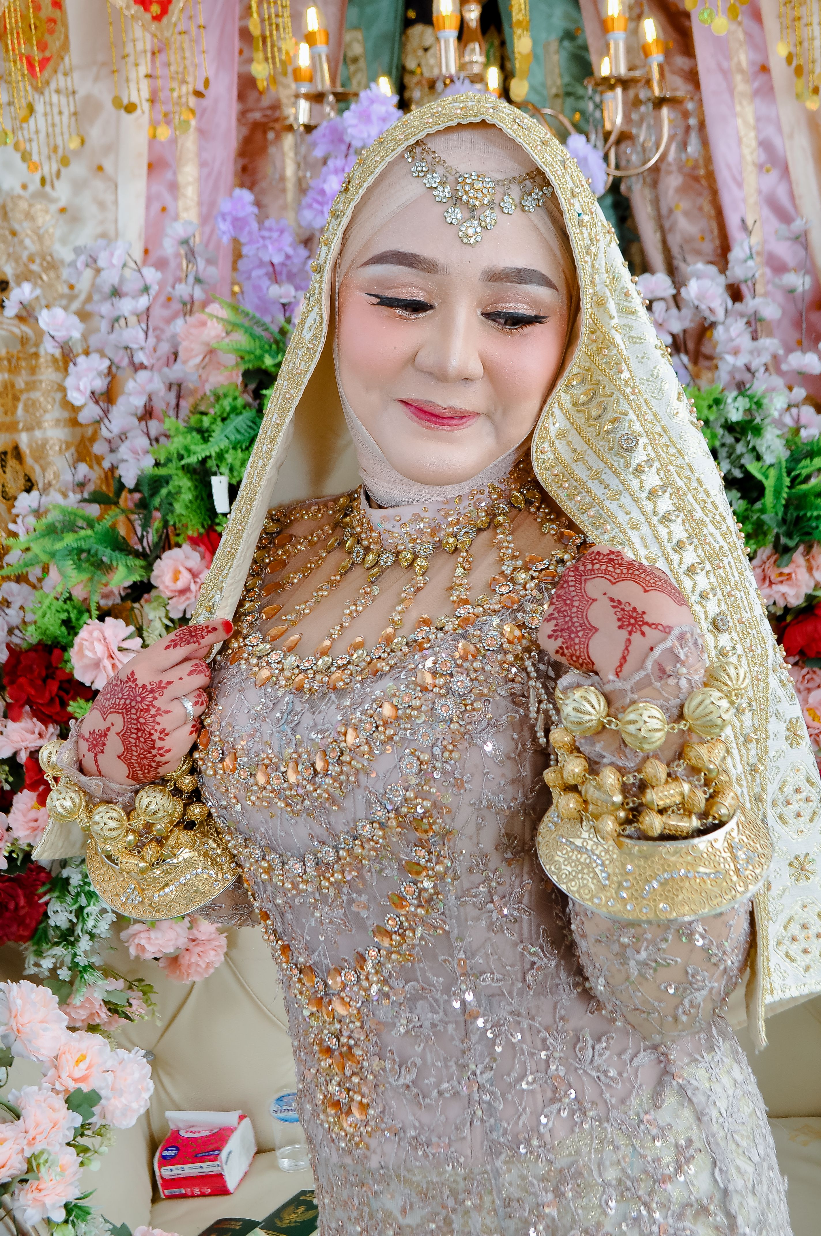 Elegant Bride in Traditional Attire with Floral Background · Free Stock ...