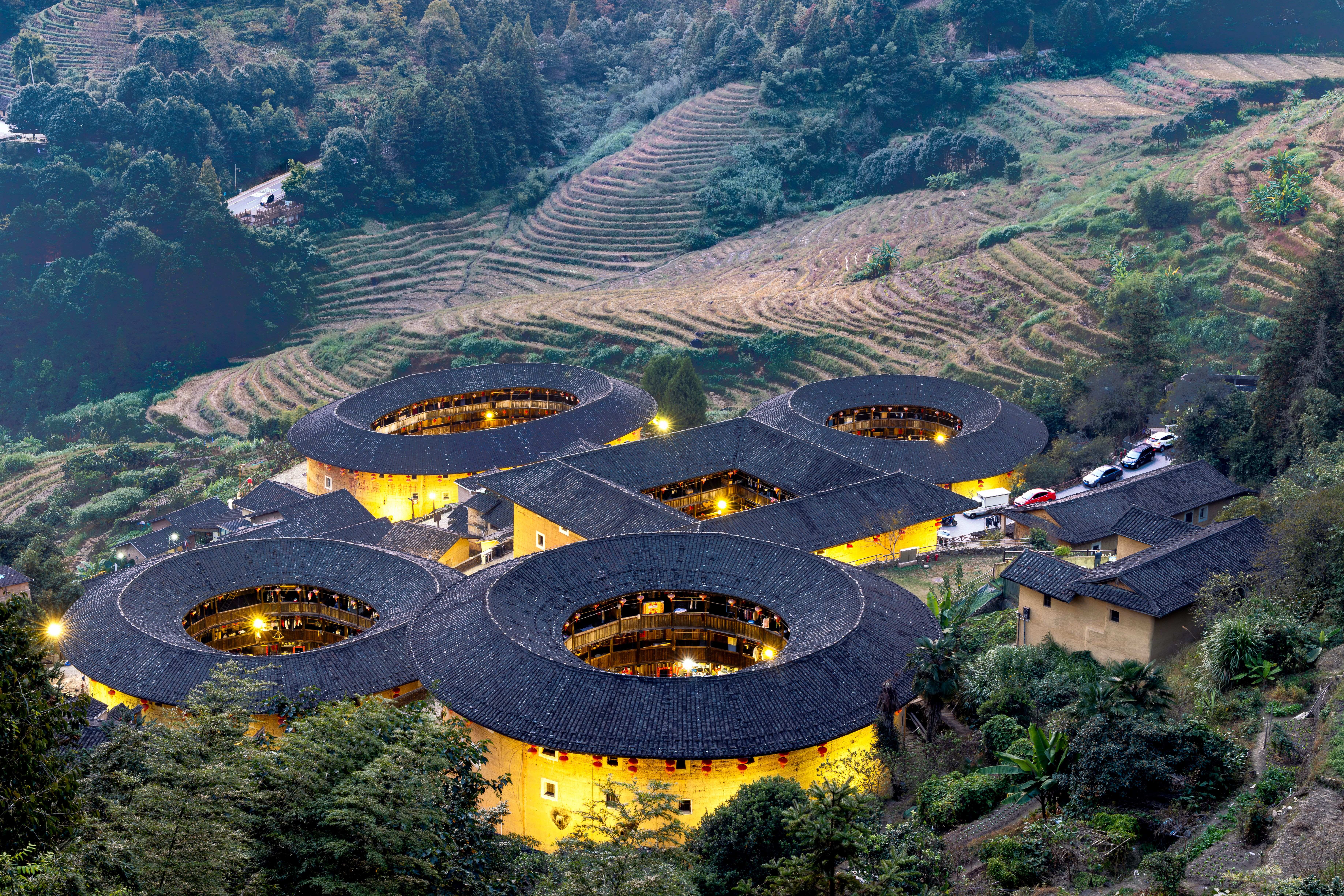 Aerial View of Fujian Tulou in Autumn Landscape · Free Stock Photo