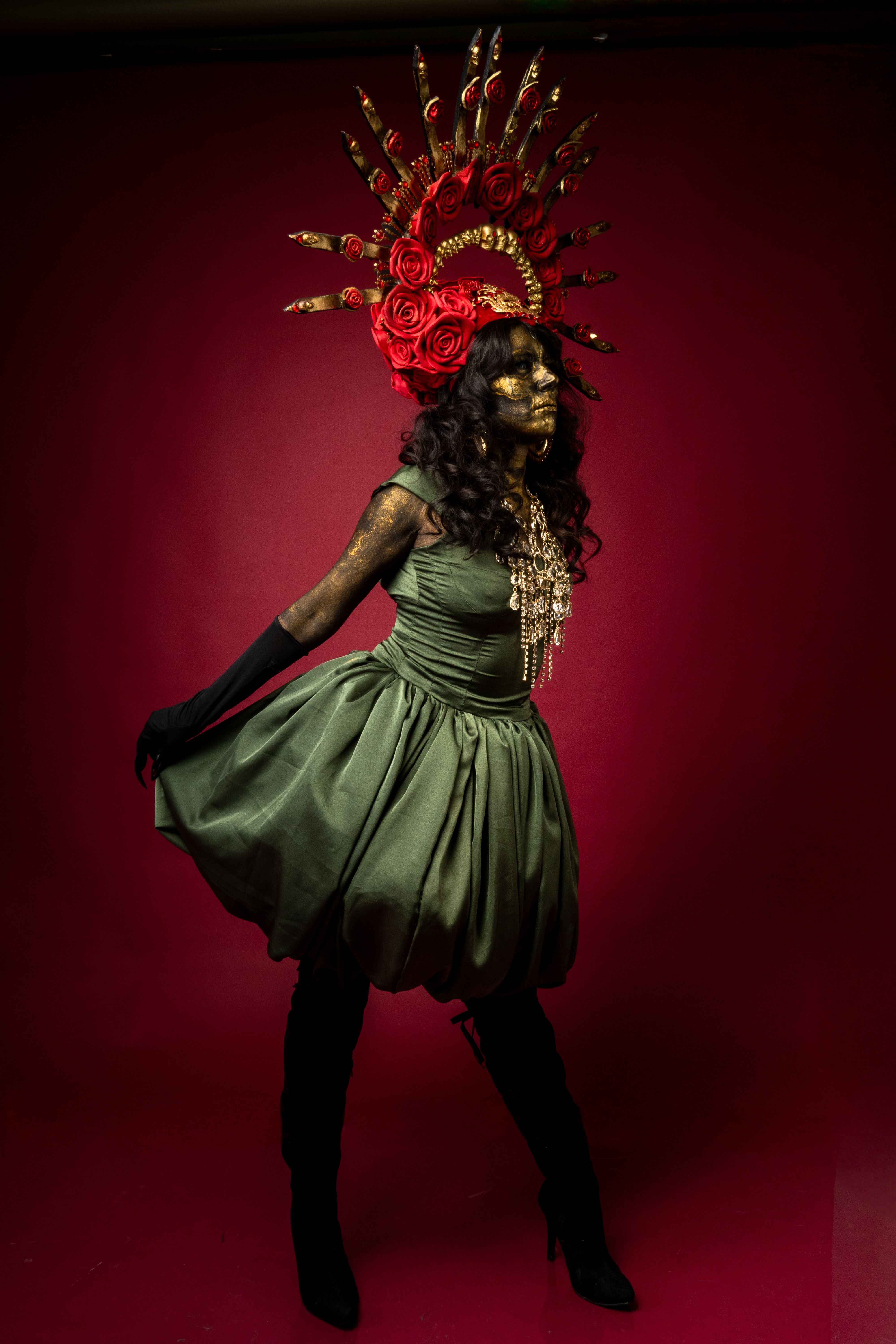 Vibrant Catrina Costume with Golden Makeup · Free Stock Photo