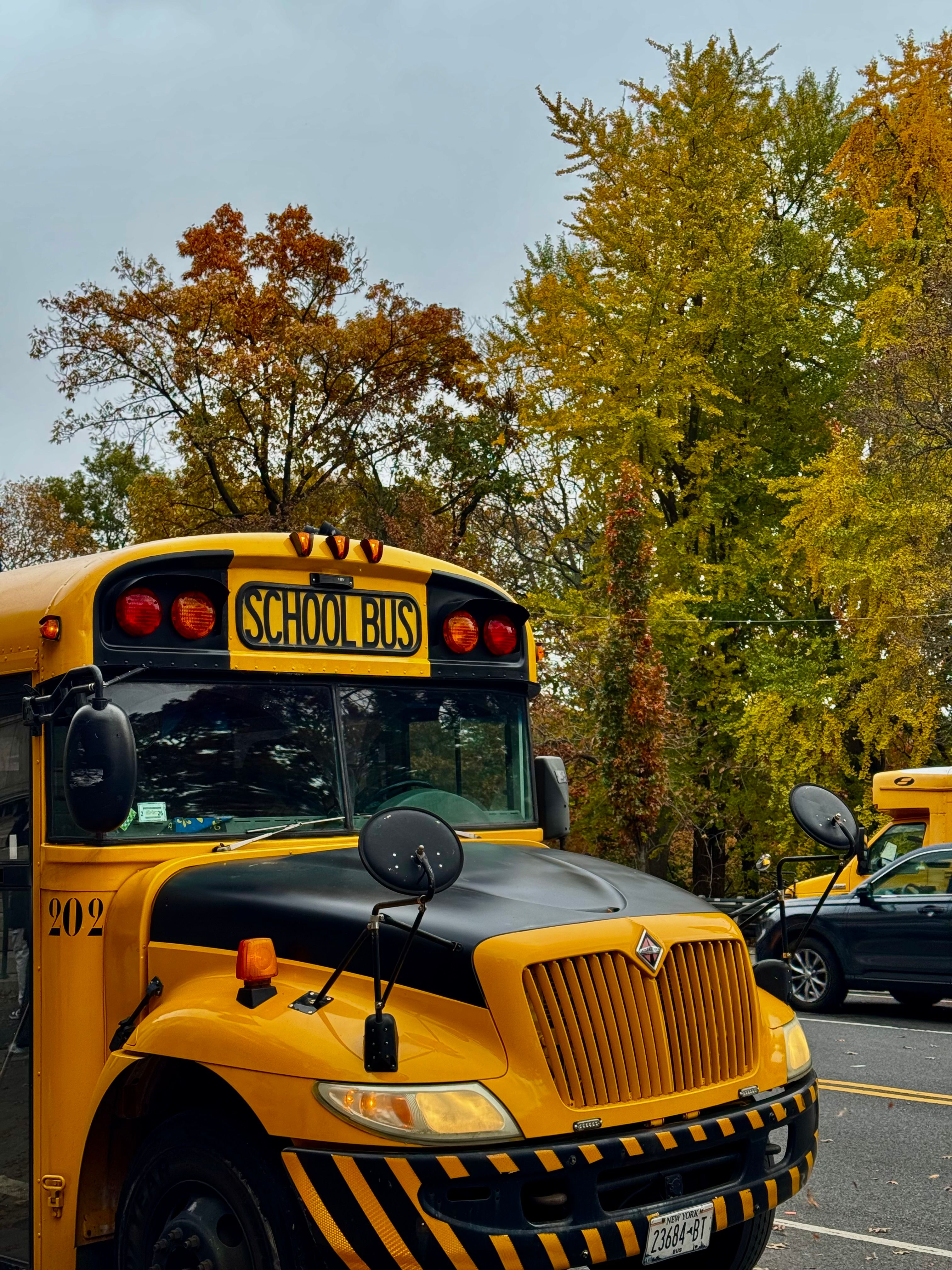 Yellow School Bus in Autumn NYC Street Scene · Free Stock Photo