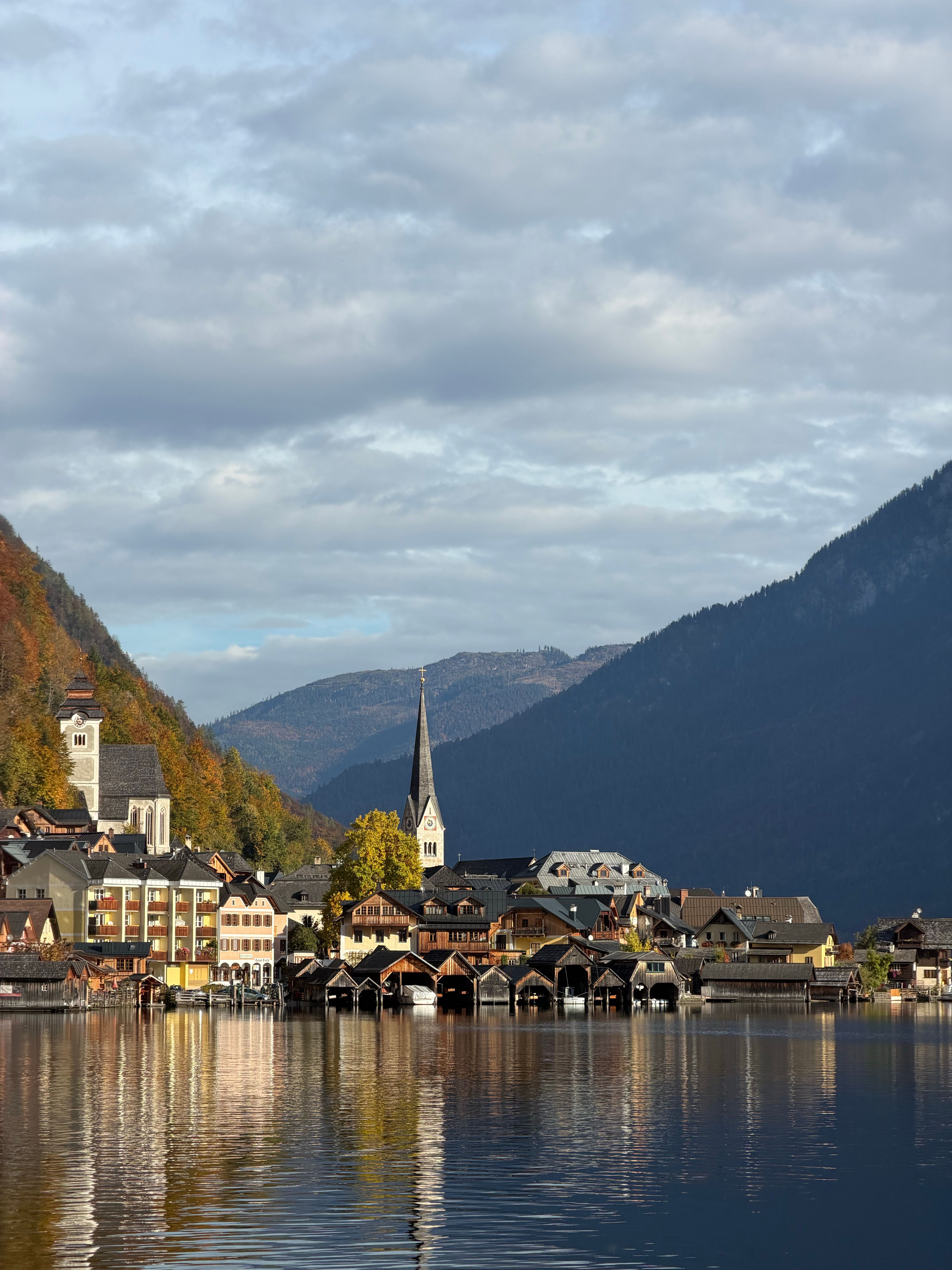 Scenic View of Hallstatt with Iconic Church Spire · Free Stock Photo