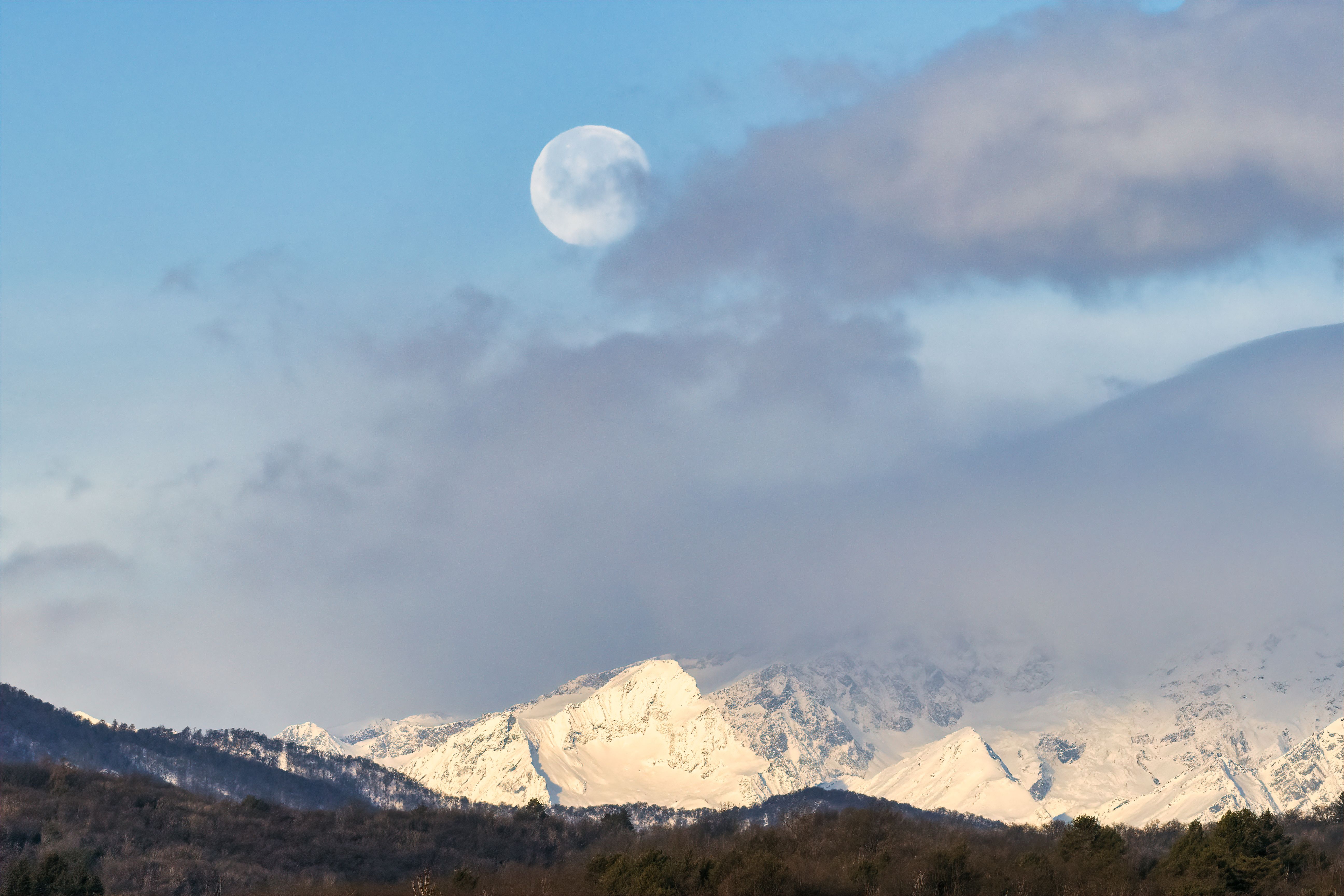 Majestic Mountain Landscape with Moon · Free Stock Photo