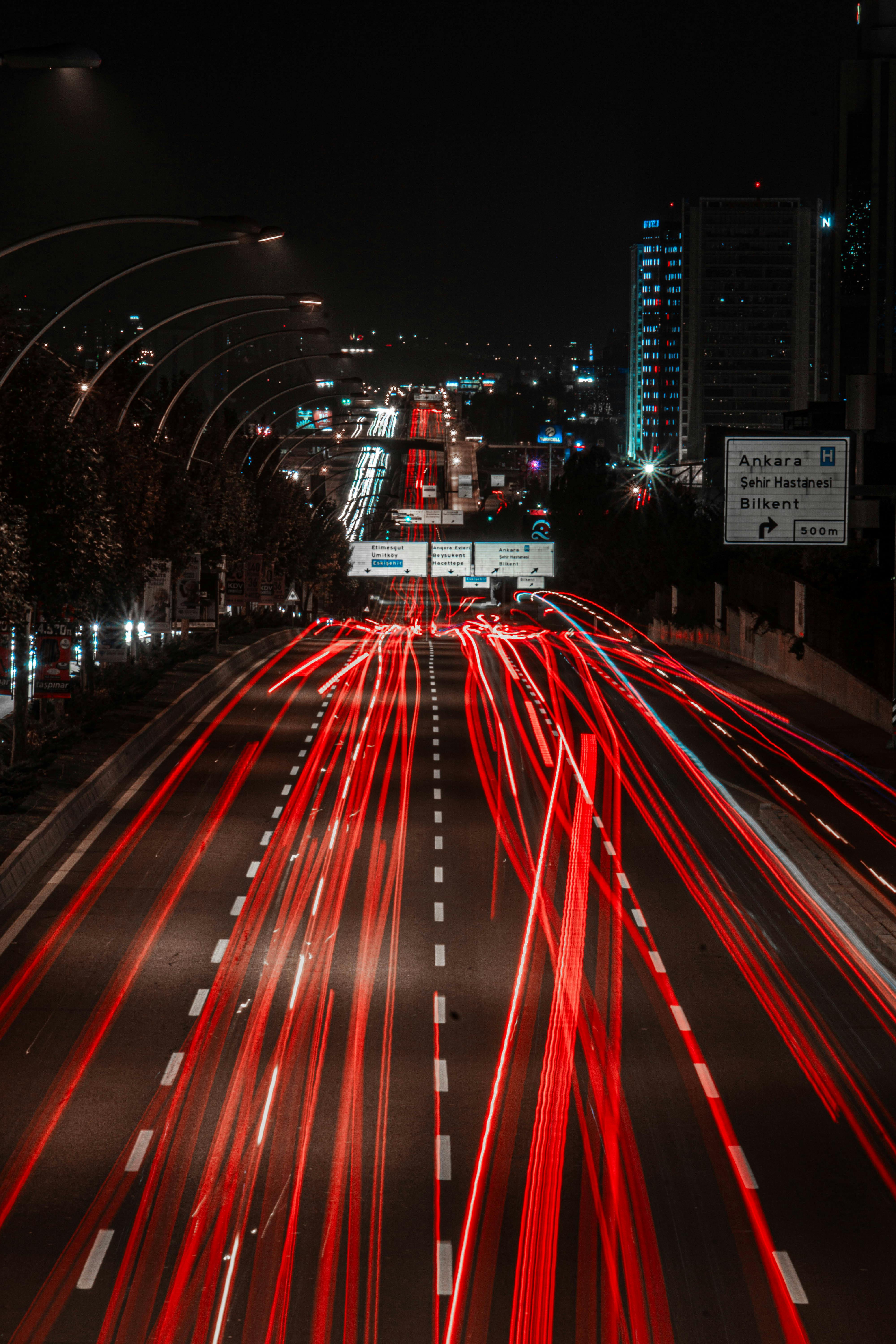 Dynamic Night Traffic in Ankara with Light Trails · Free Stock Photo