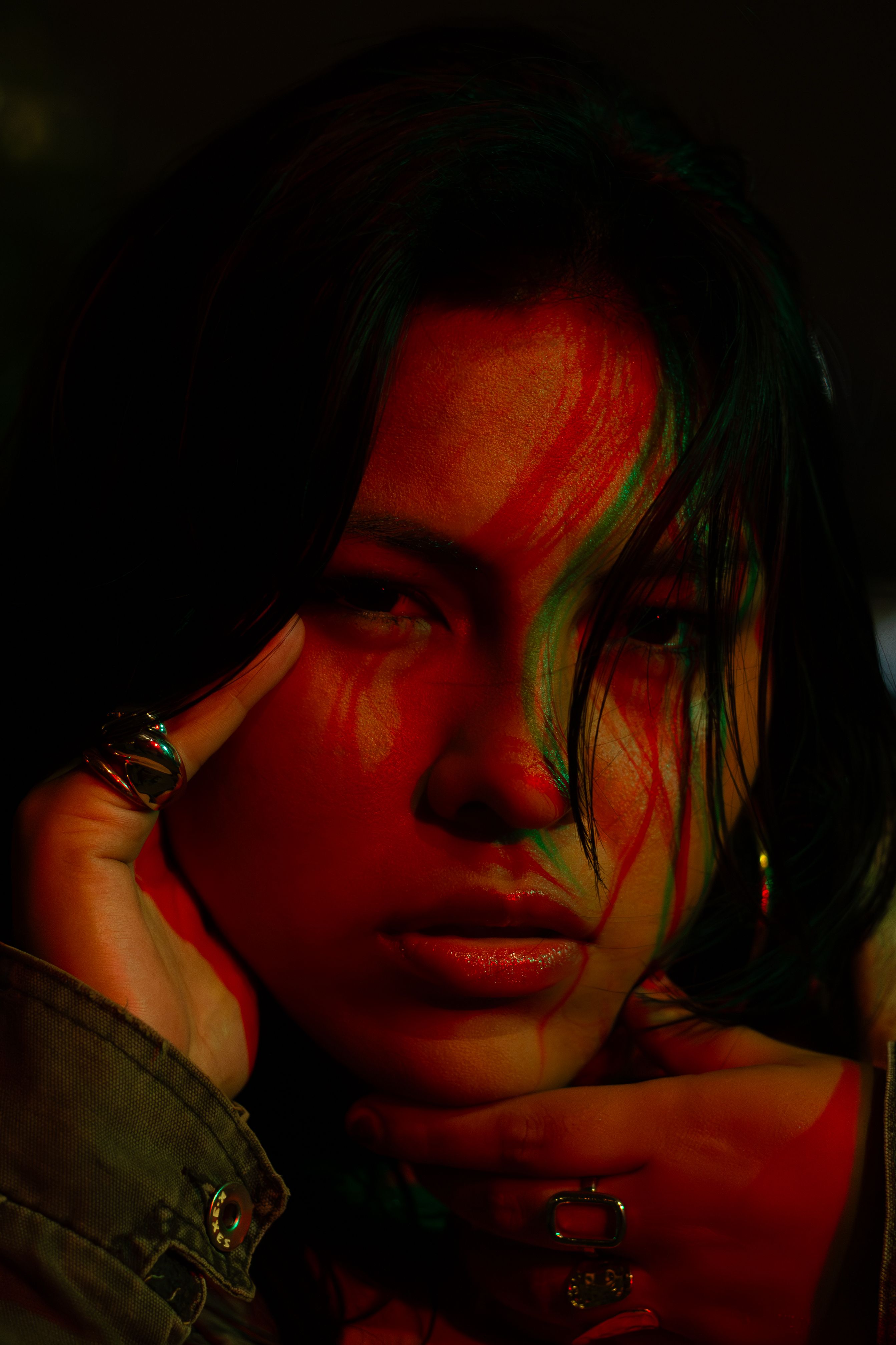 Dramatic Portrait of Woman with Colorful Lighting · Free Stock Photo