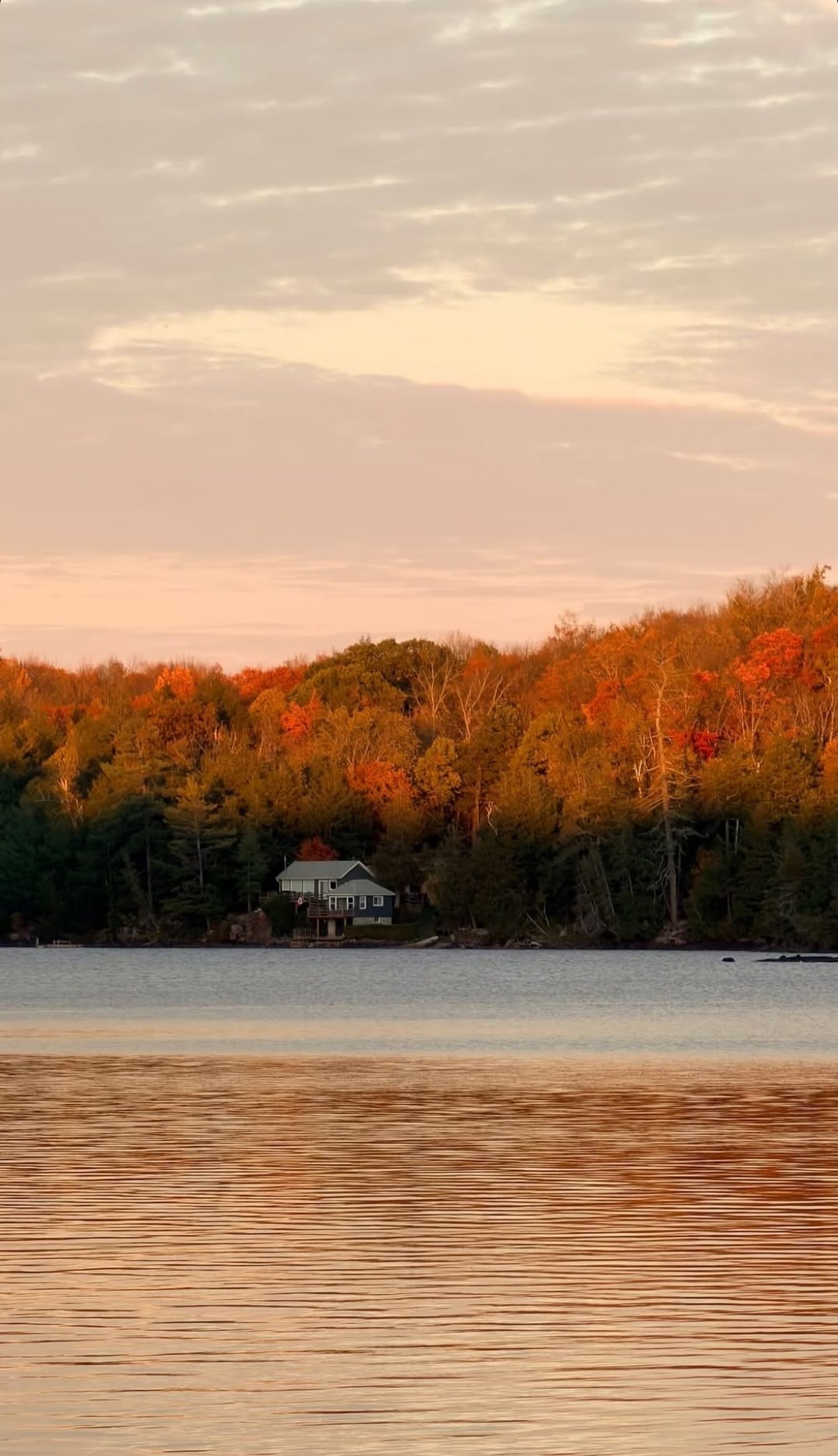 Autumn Lakeside Cabin at Sunset · Free Stock Photo