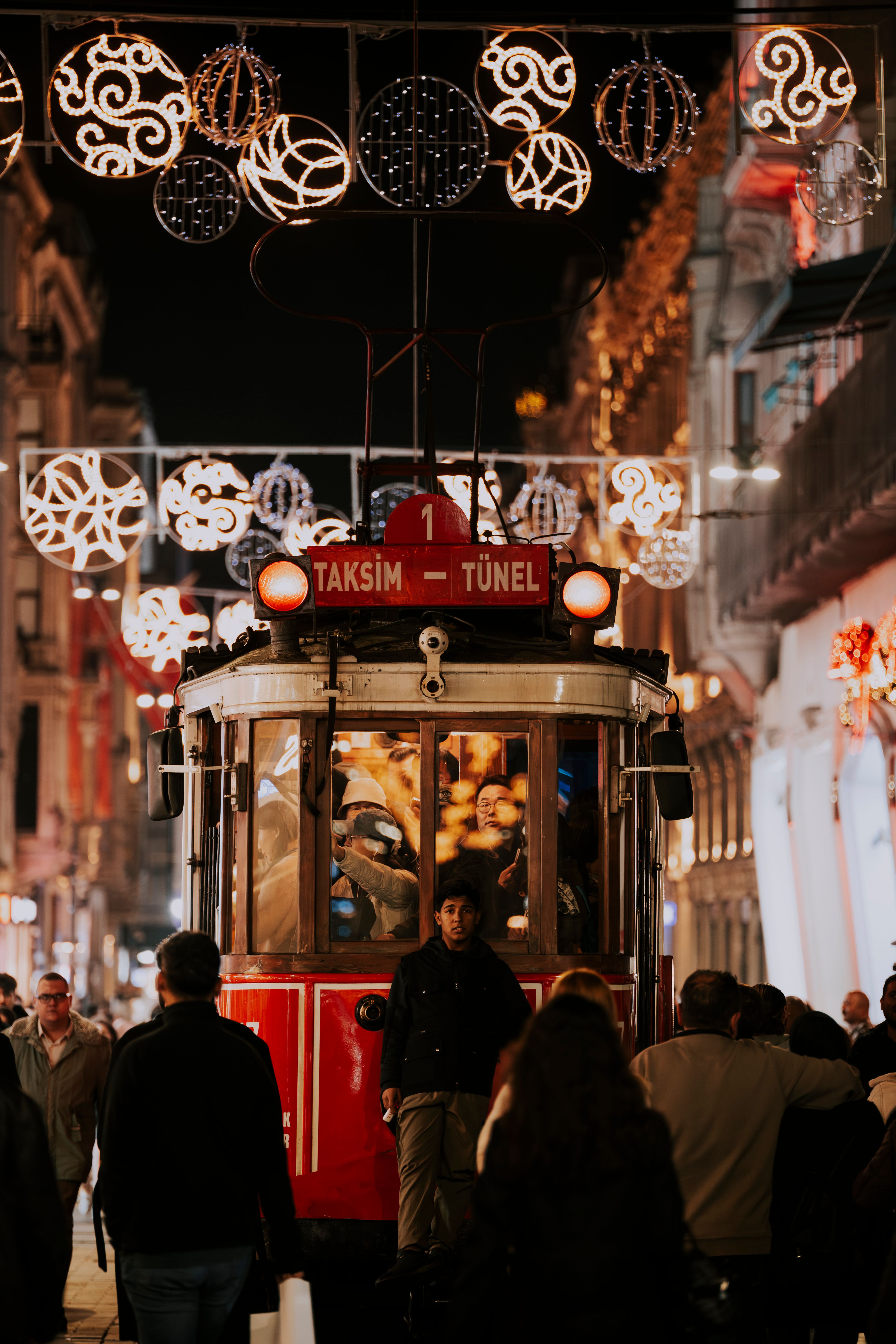 Historic Istanbul Tram at Night with Festive Lights · Free Stock Photo