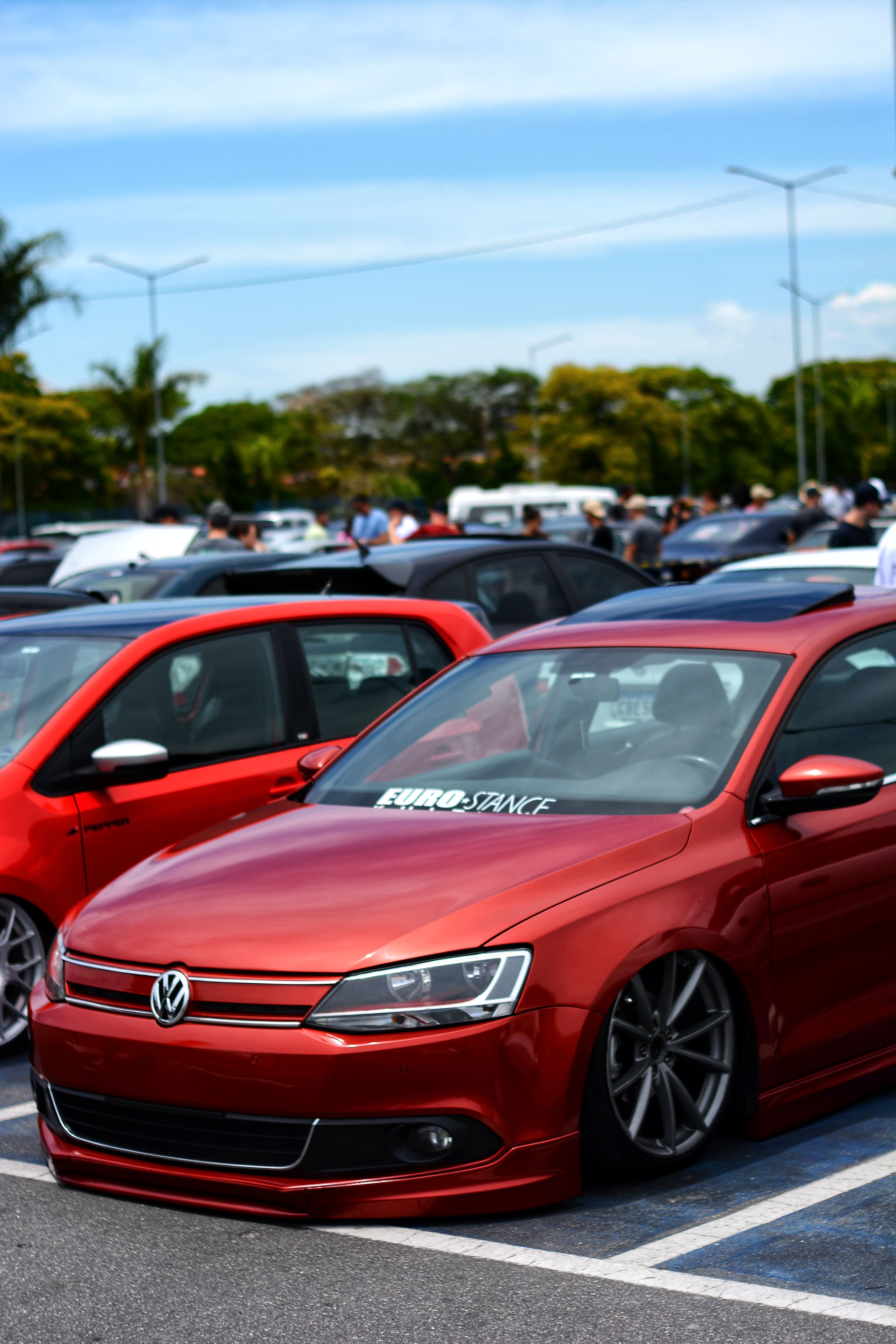 Red Volkswagen at Car Show with Euro Stance · Free Stock Photo