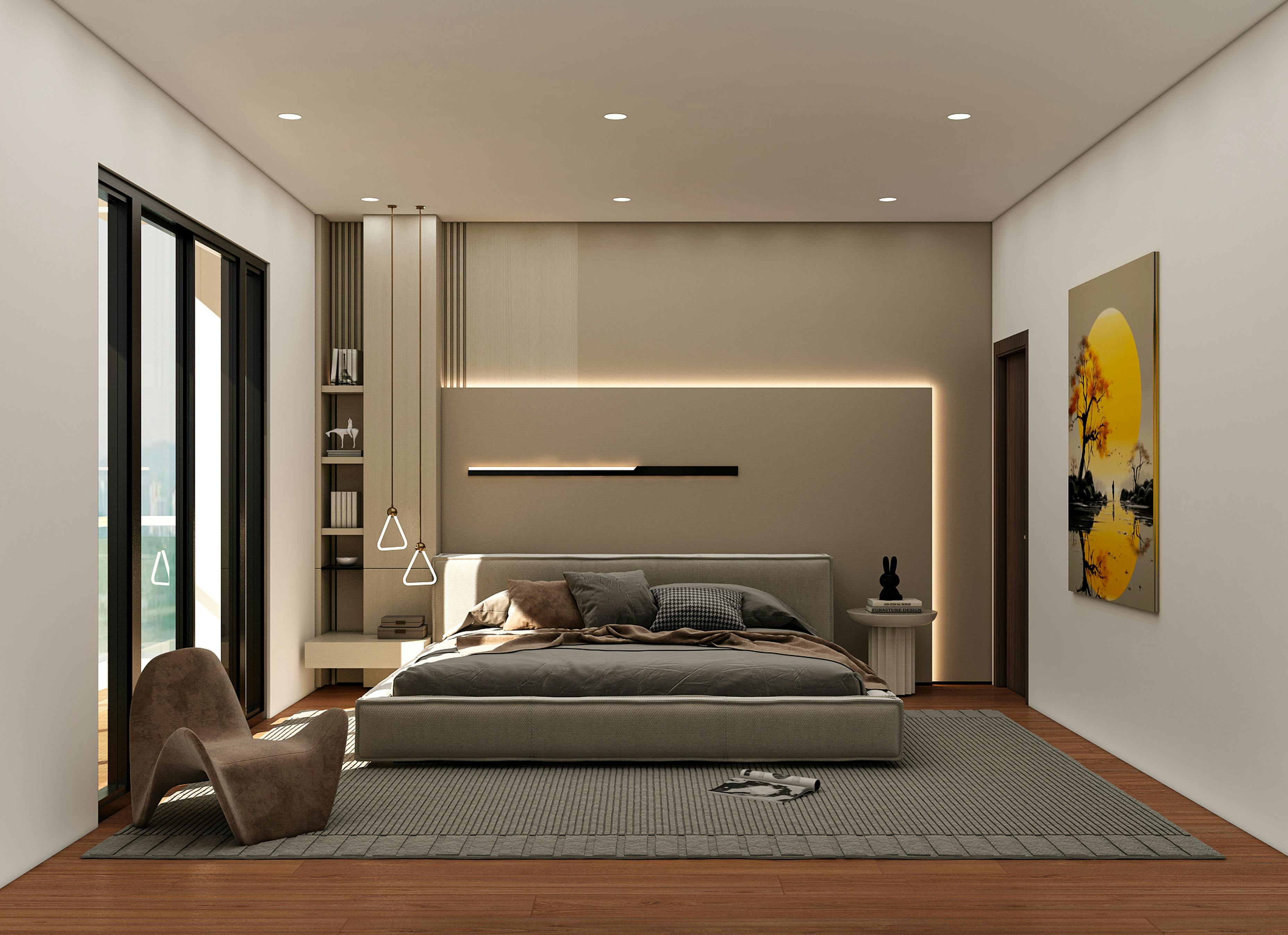 Dormitorio Moderno Y Minimalista Con Decoración Elegante · Foto de ...