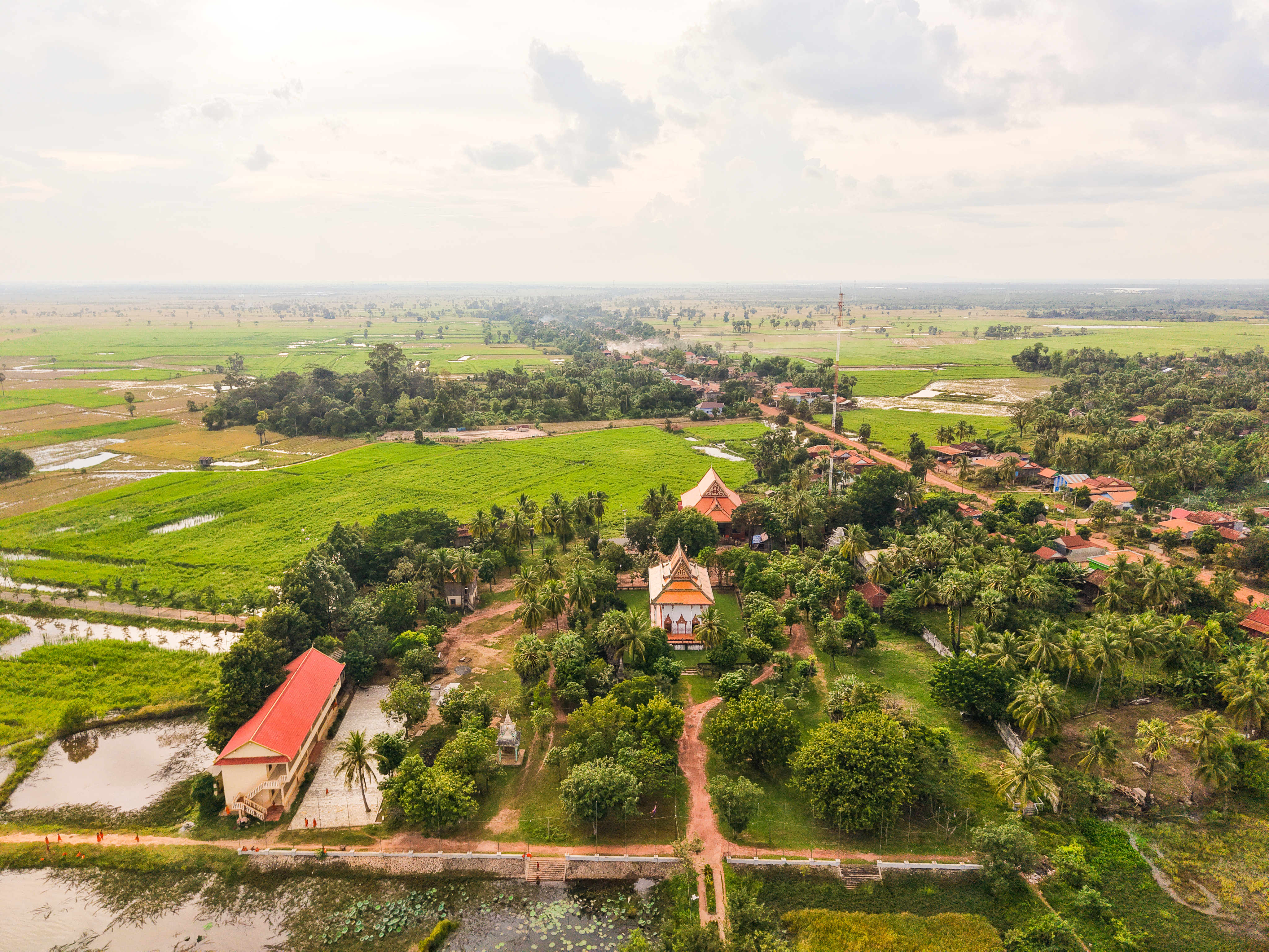 Aerial View of Cambodian Countryside and Temple · Free Stock Photo