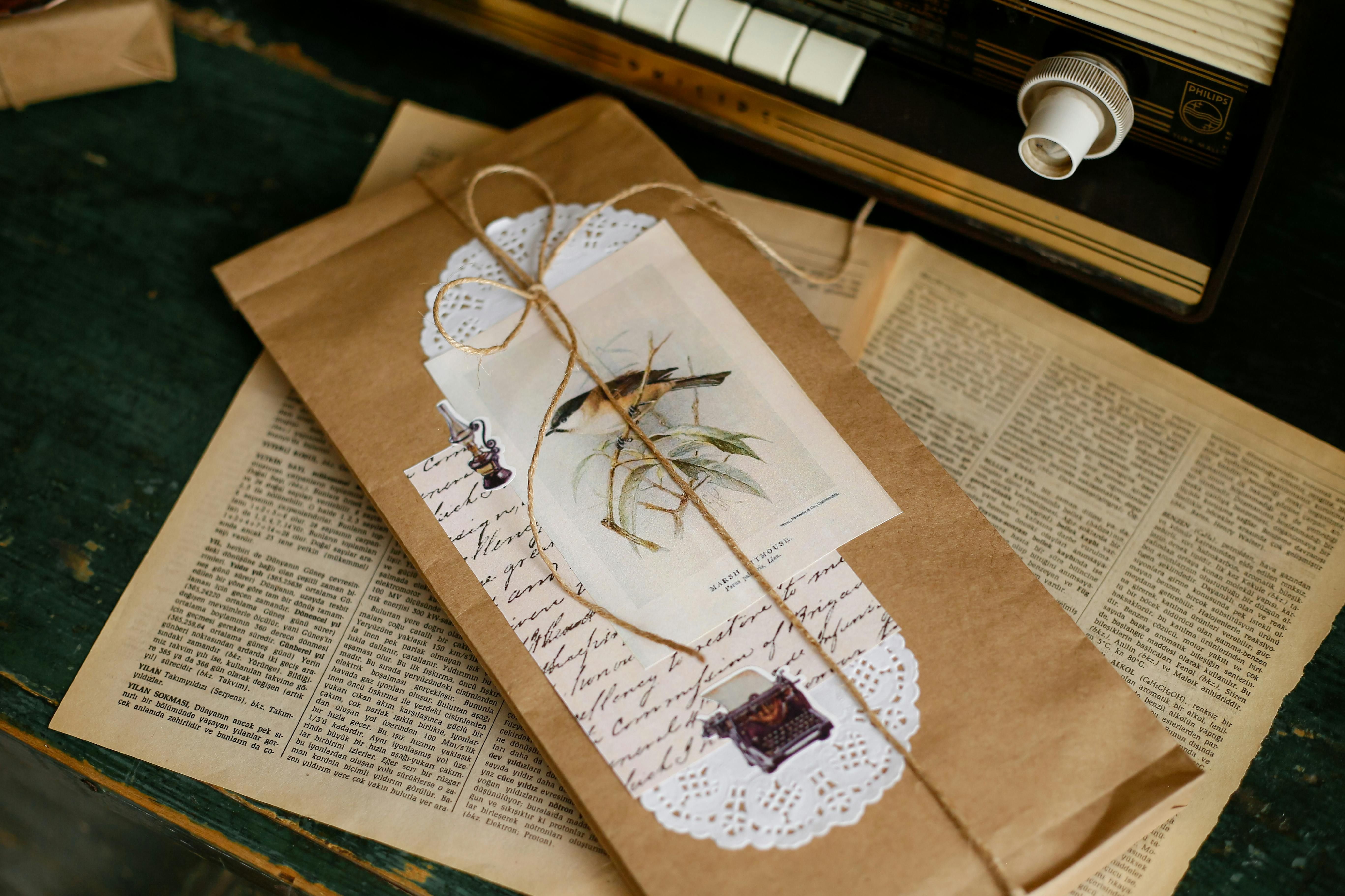 Vintage Brown Paper Package with Retro Decor · Free Stock Photo