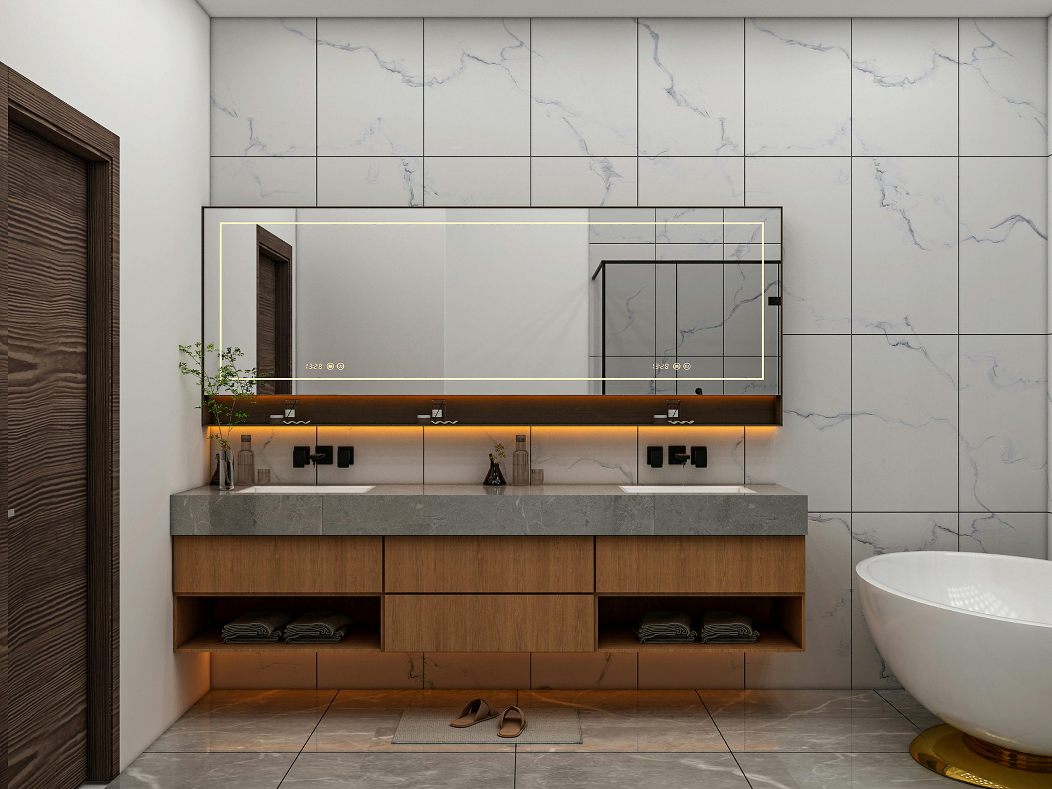 Baño Moderno Con Lavabo Doble Y Bañera · Foto de stock gratuita