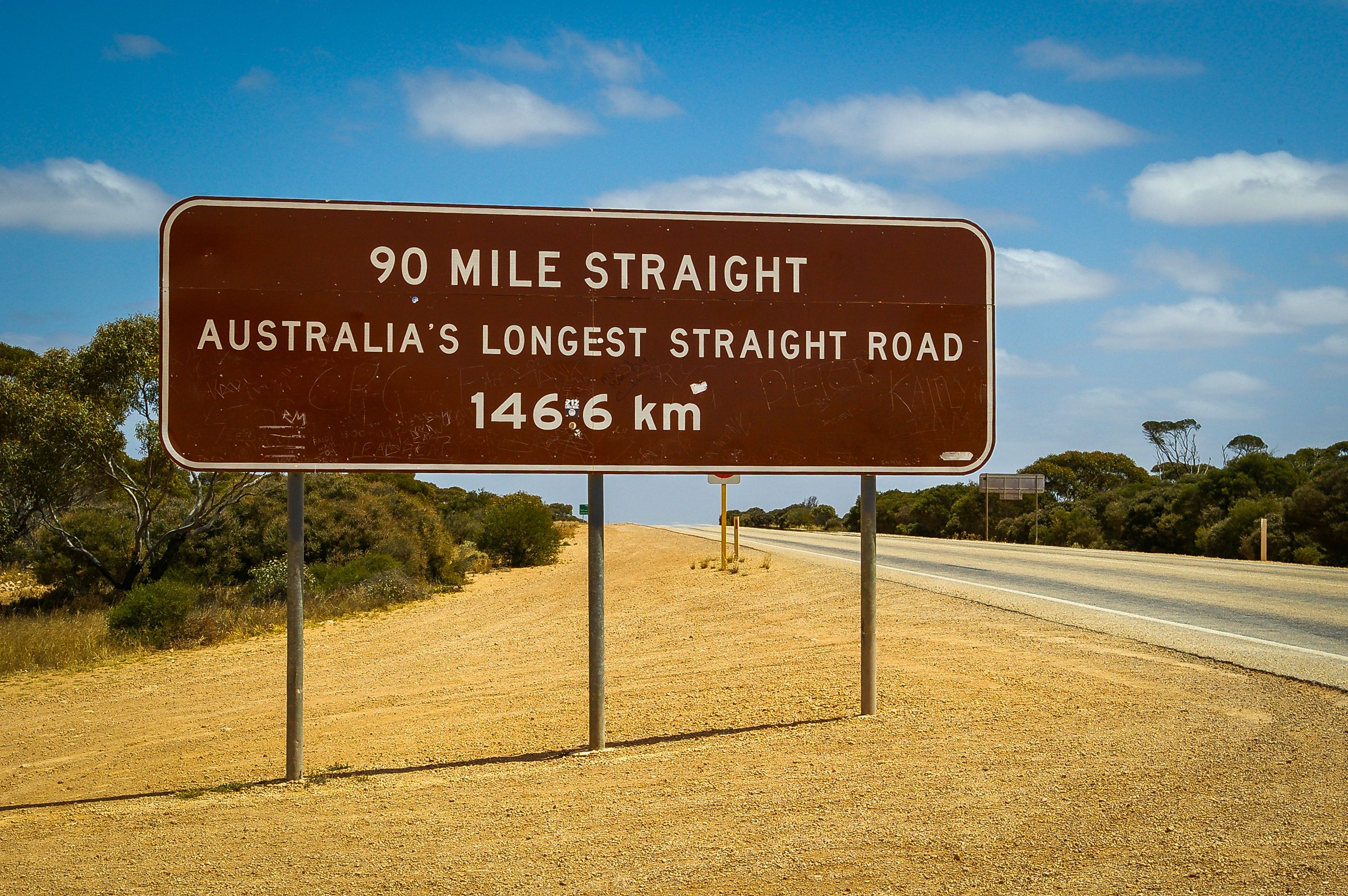 90 Mile Straight Sign on Australian Outback Road · Free Stock Photo