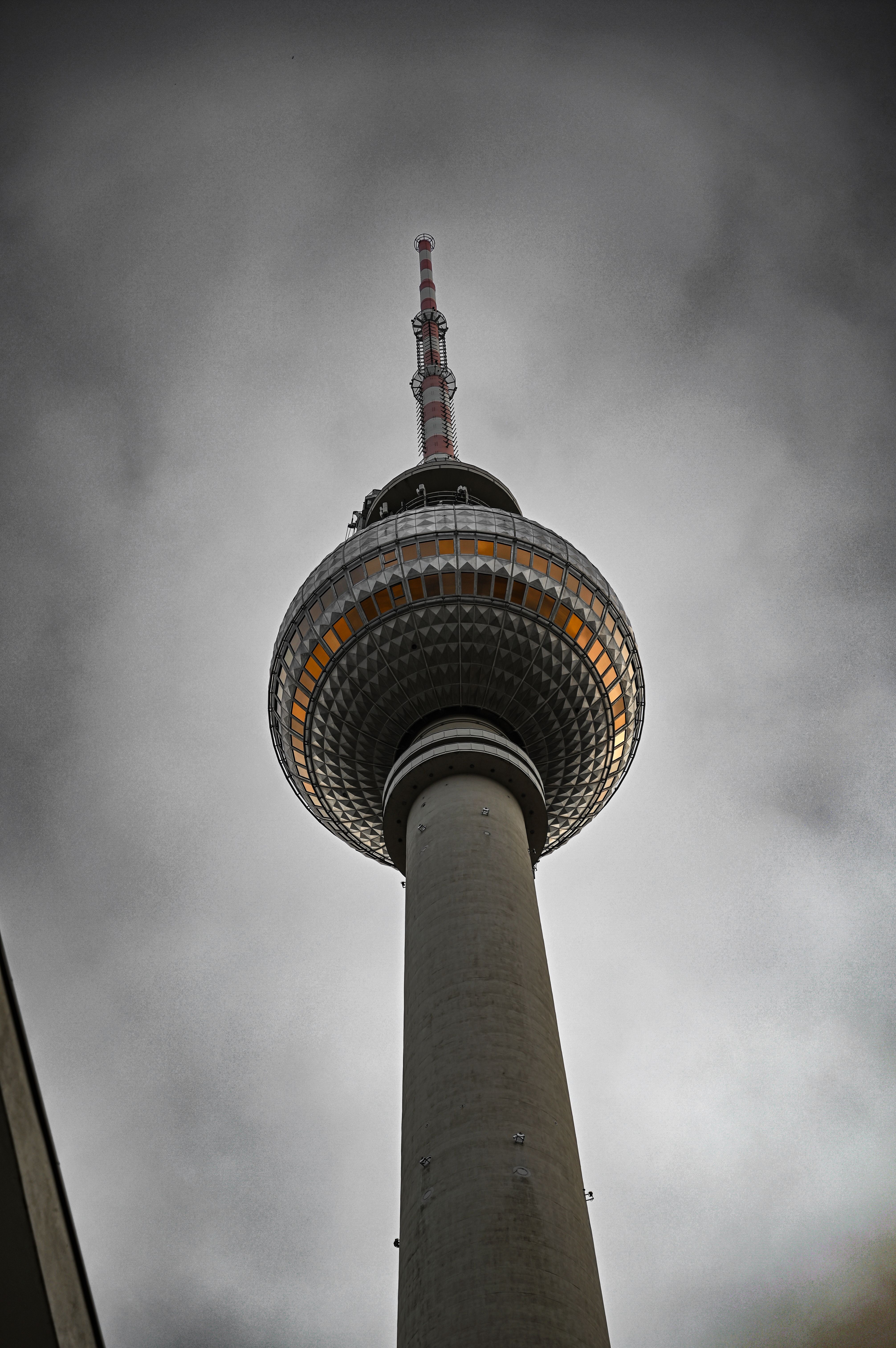 Dramatic View of Berlin TV Tower Against Cloudy Sky · Free Stock Photo