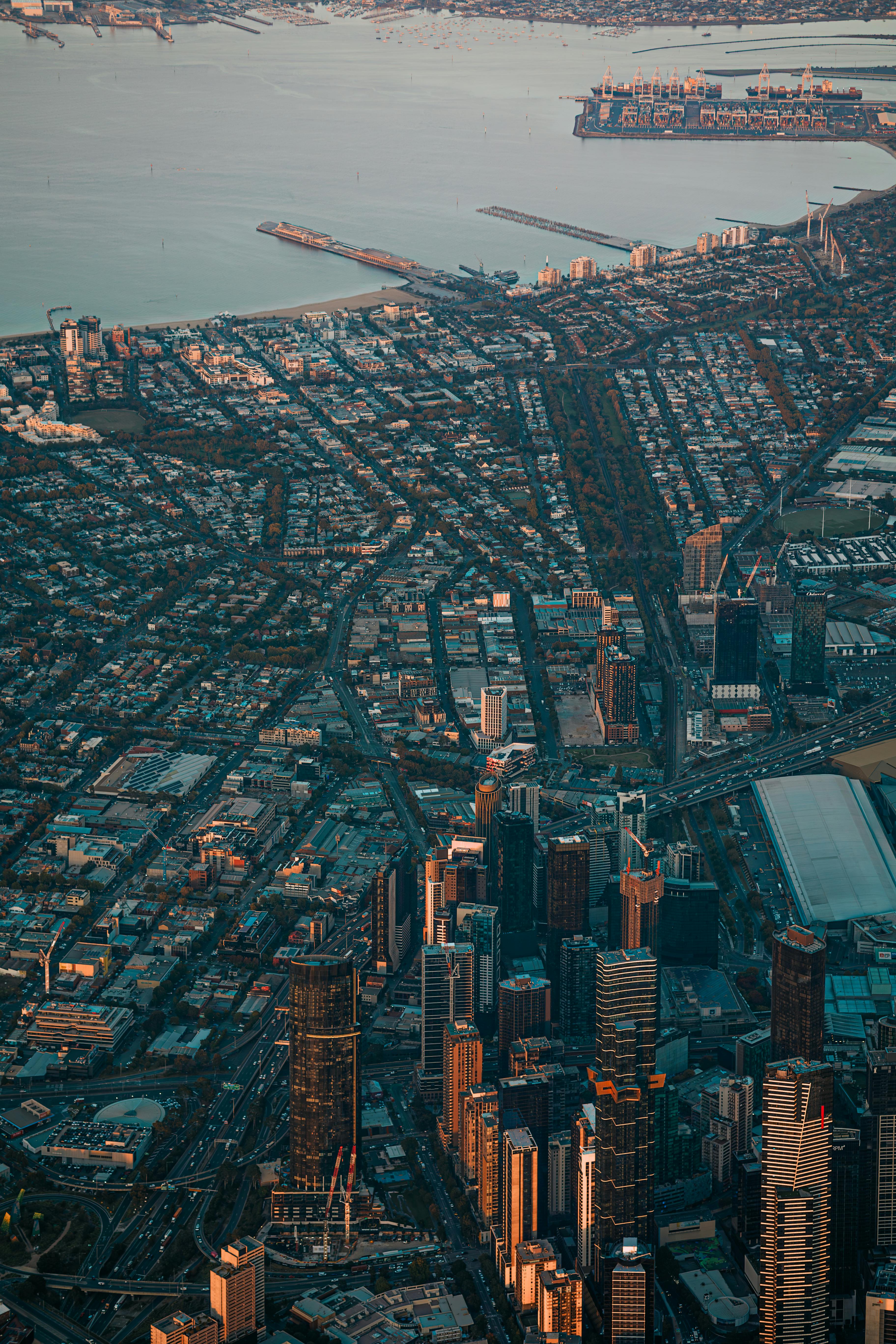 Vue Aérienne De Port Melbourne Au Lever Du Soleil · Photo gratuite