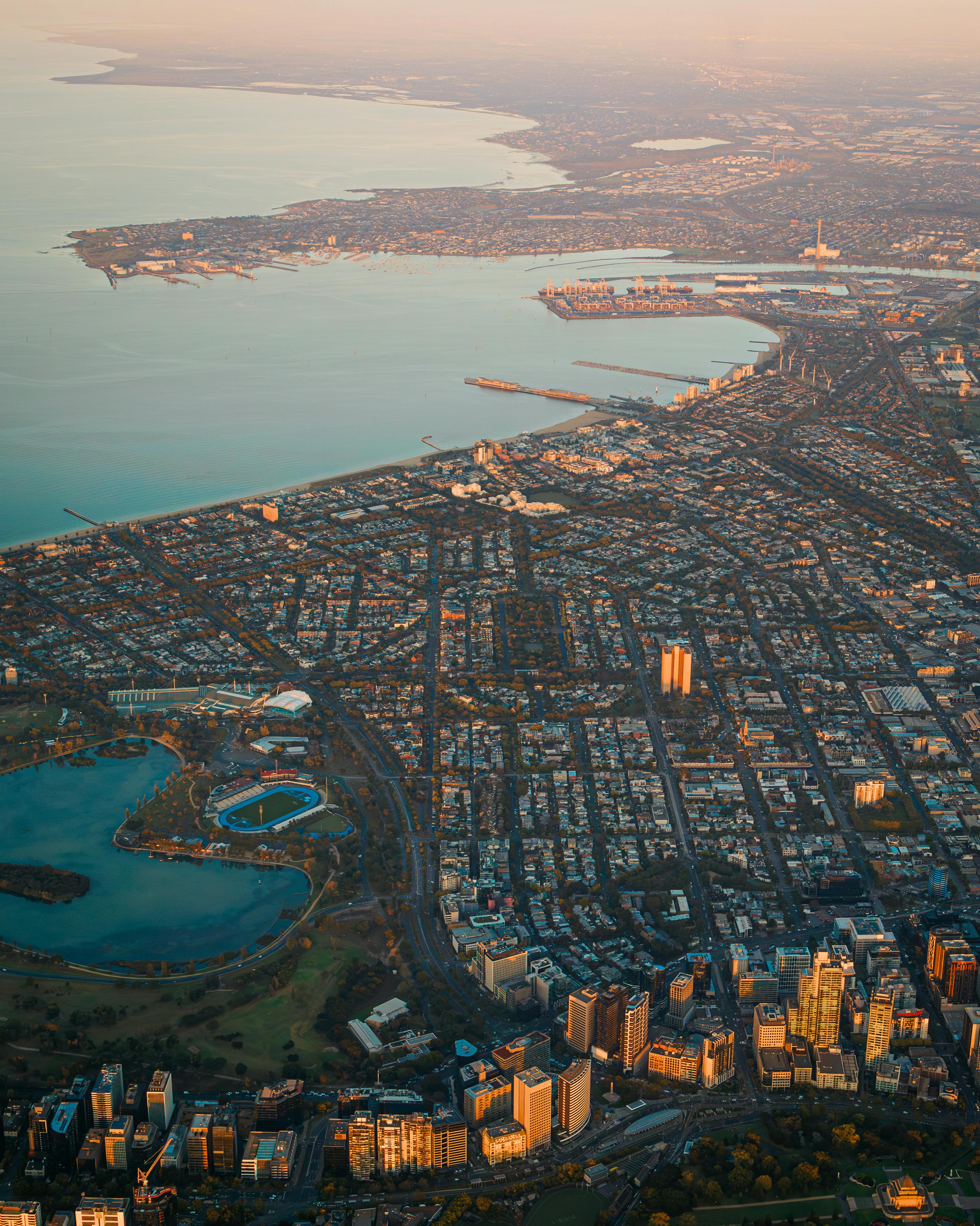 Aerial View of Melbourne Skyline and Port · Free Stock Photo
