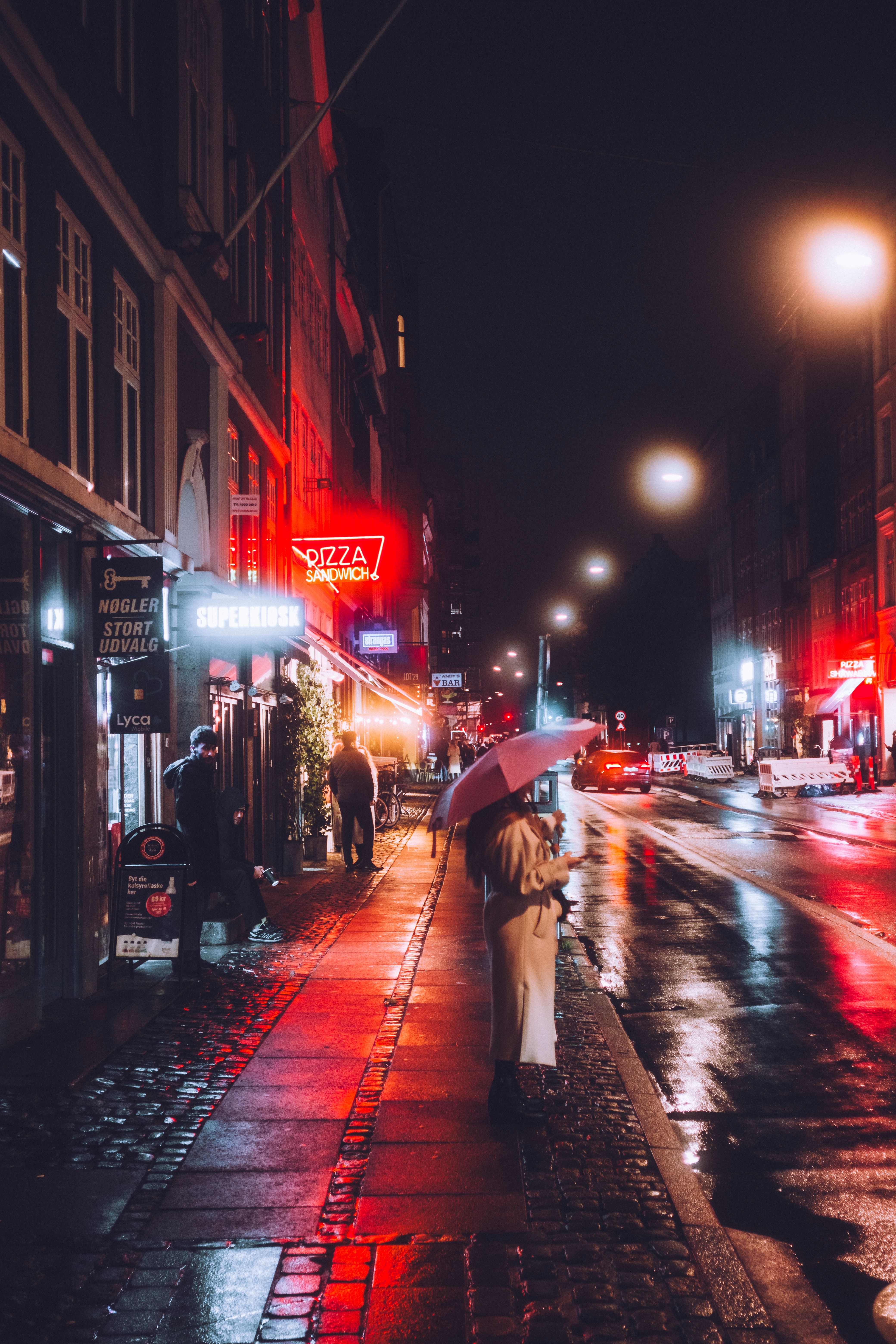 Moody Copenhagen Street at Night with Neon Glow · Free Stock Photo