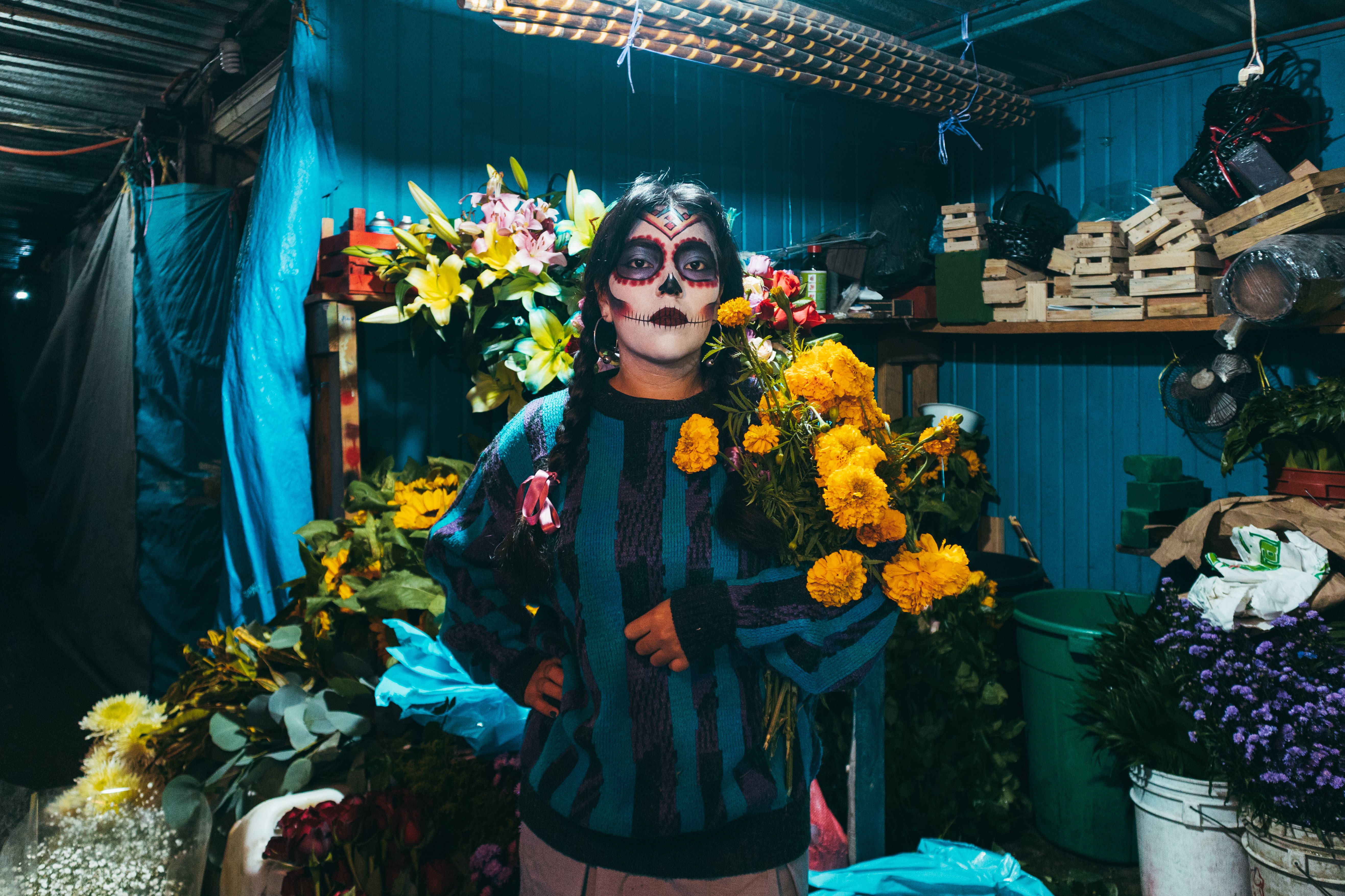 Day of the Dead Catrina in Chiapas Flower Market · Free Stock Photo