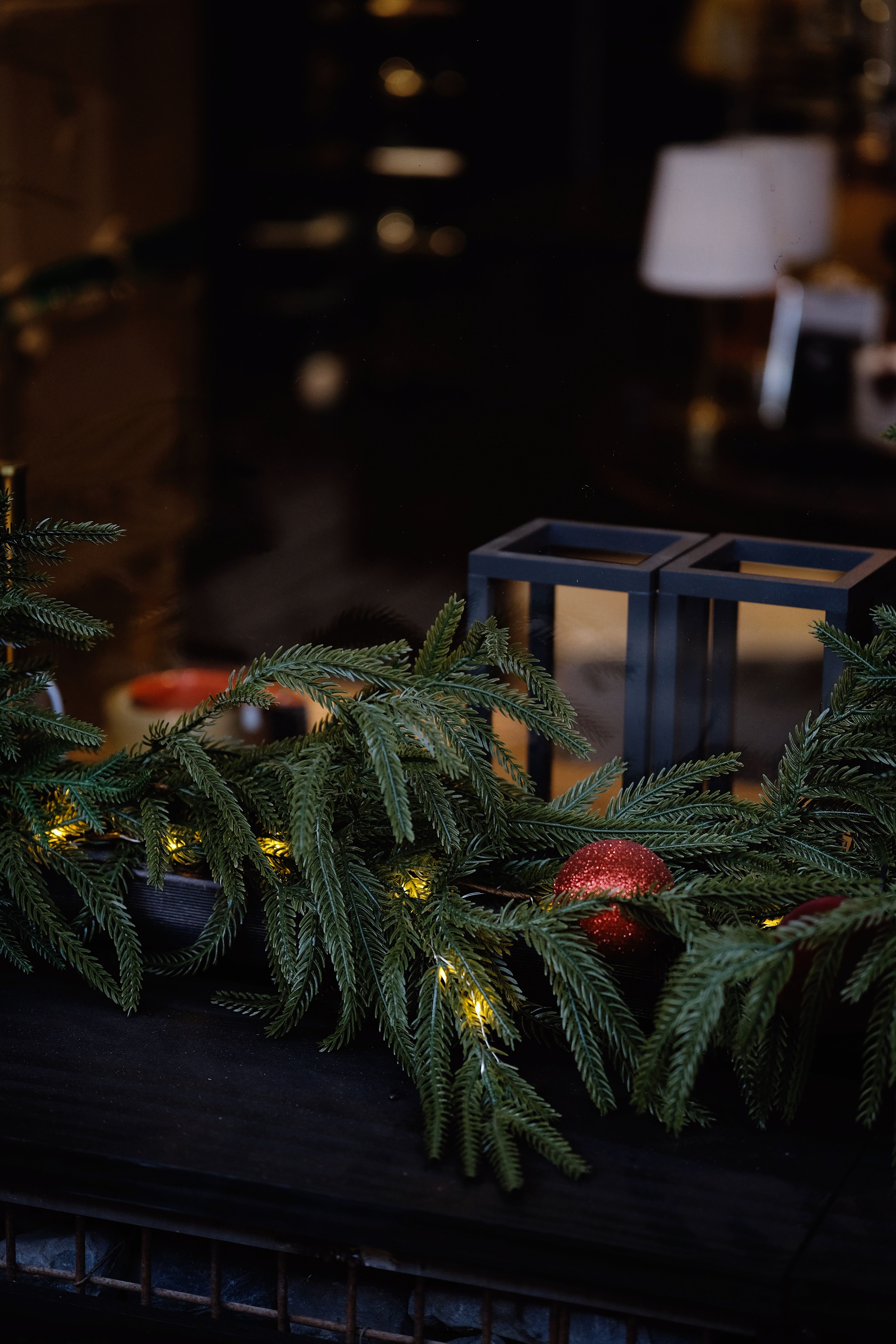 Festive Holiday Garland with Lights and Ornaments · Free Stock Photo