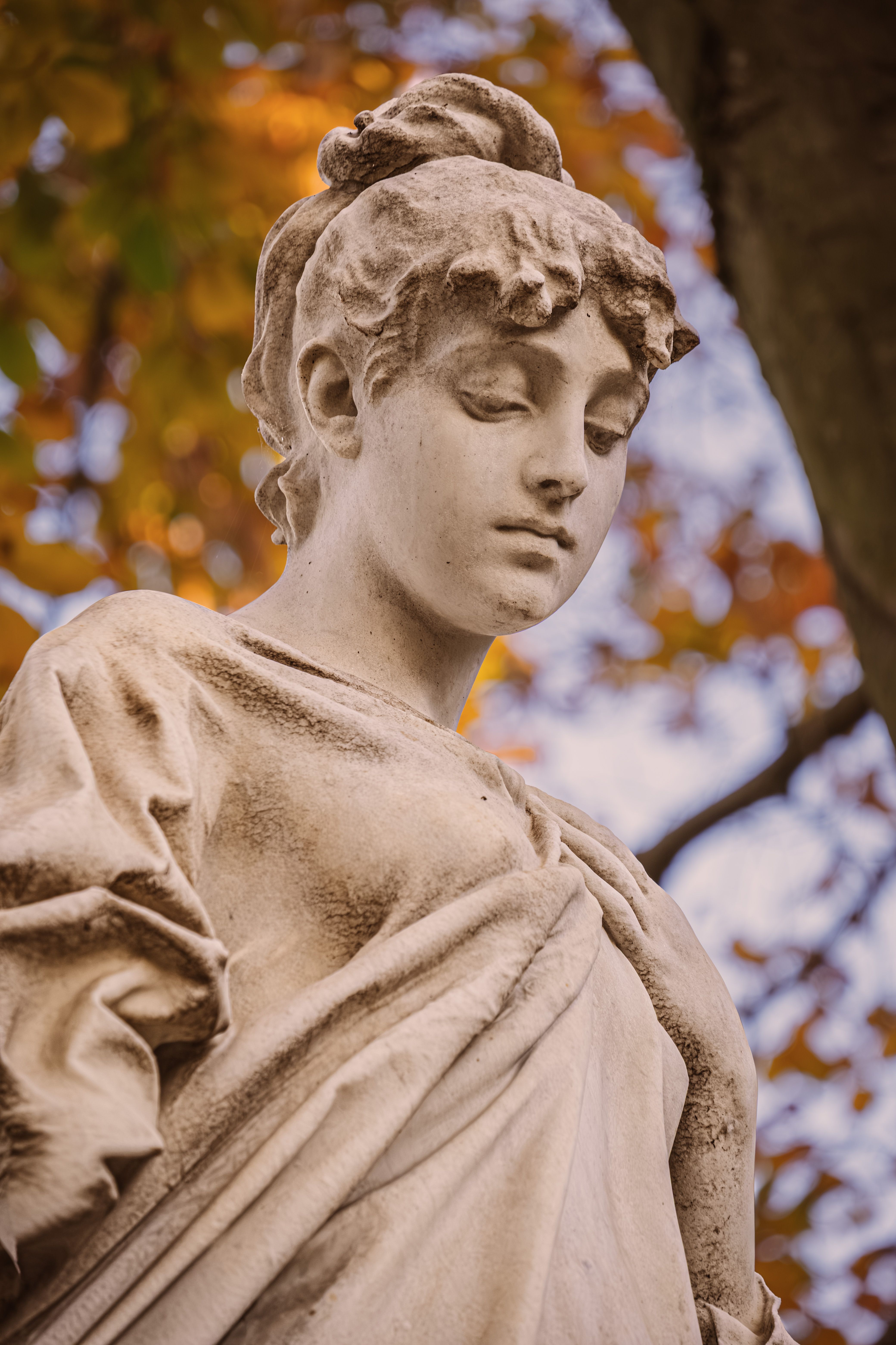 Elegant Marble Statue in Autumn Setting · Free Stock Photo