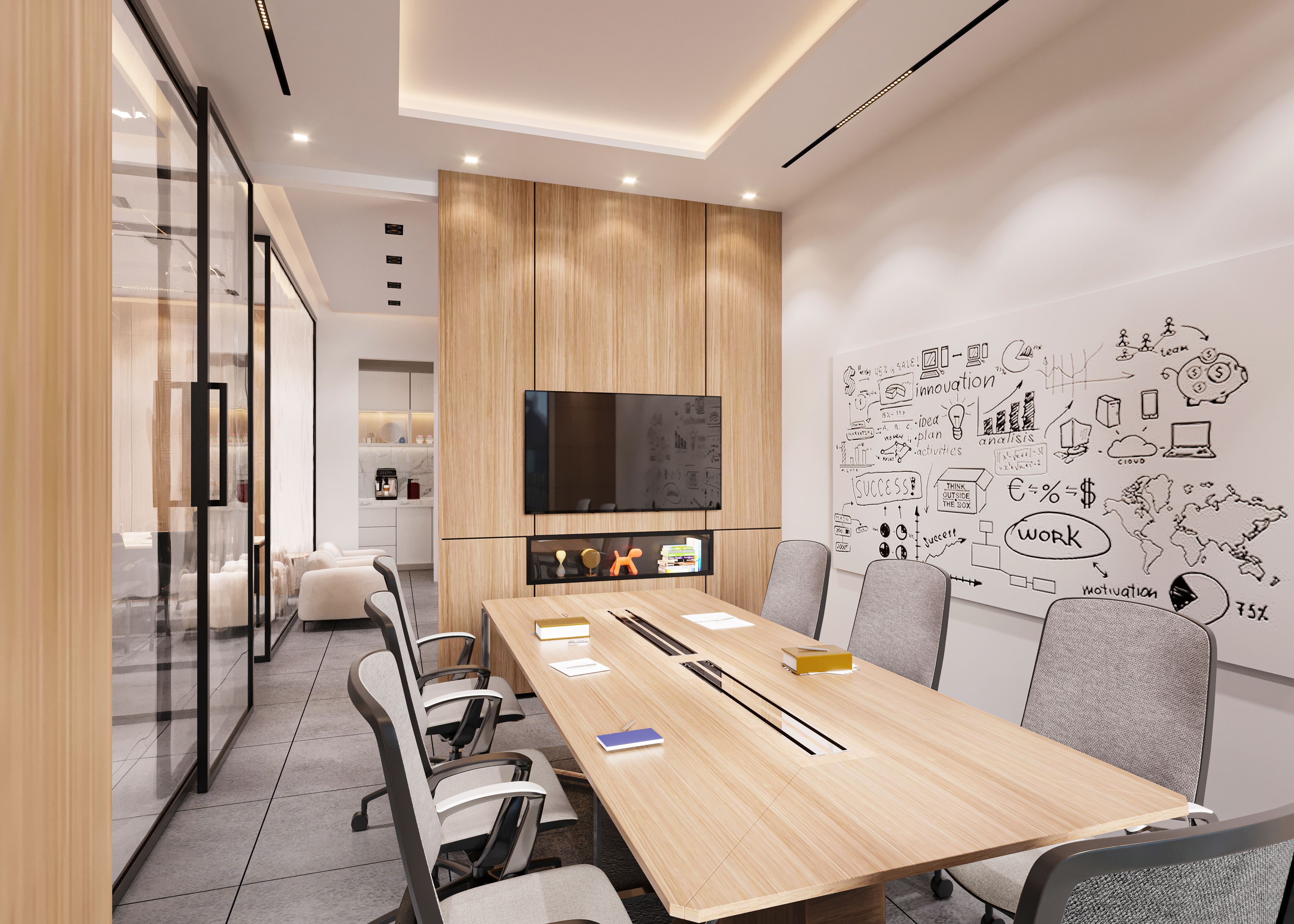 Modern Conference Room with Whiteboard and TV · Free Stock Photo