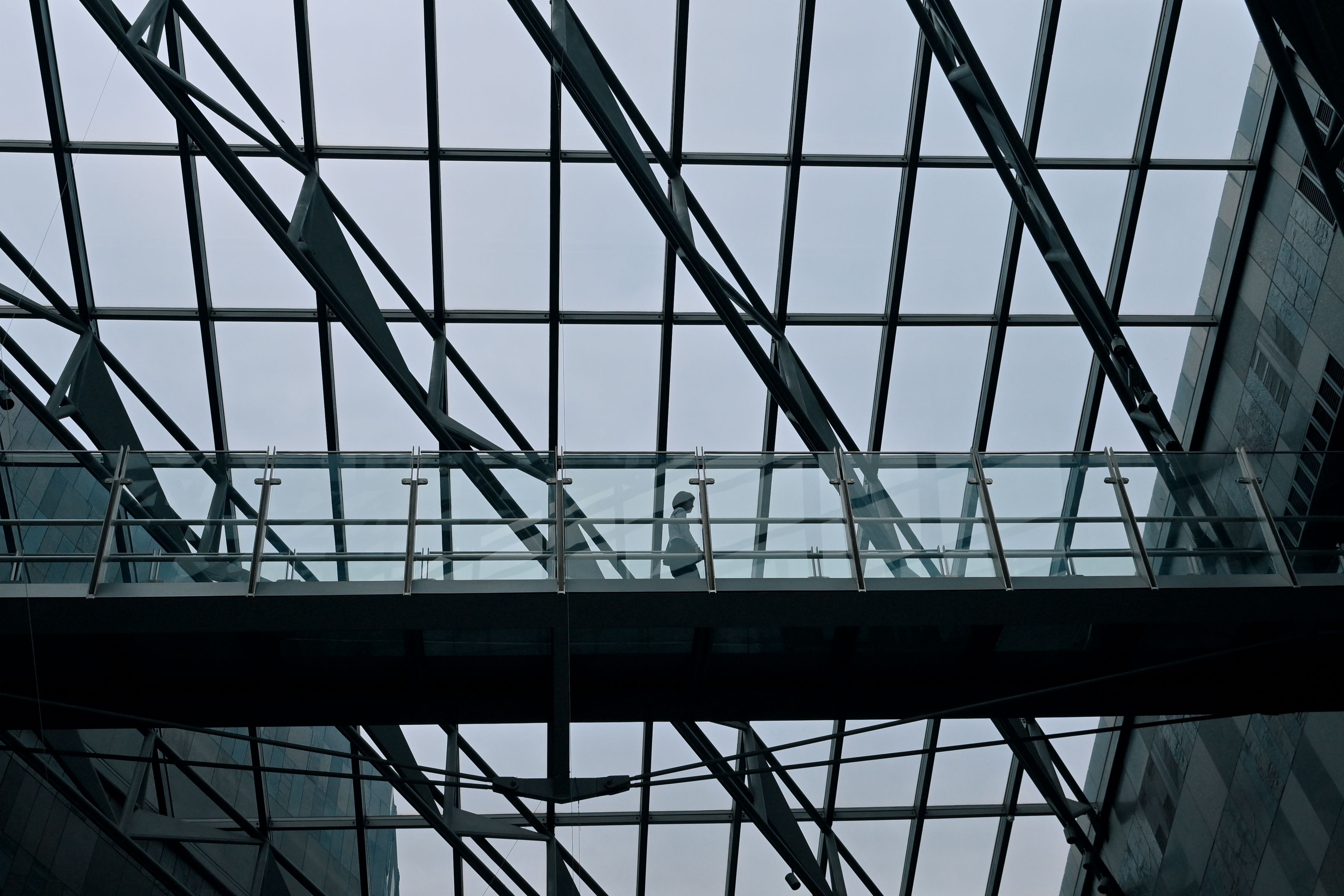 Modern Glass Atrium With Elevators And Skylight Free Stock Photo
