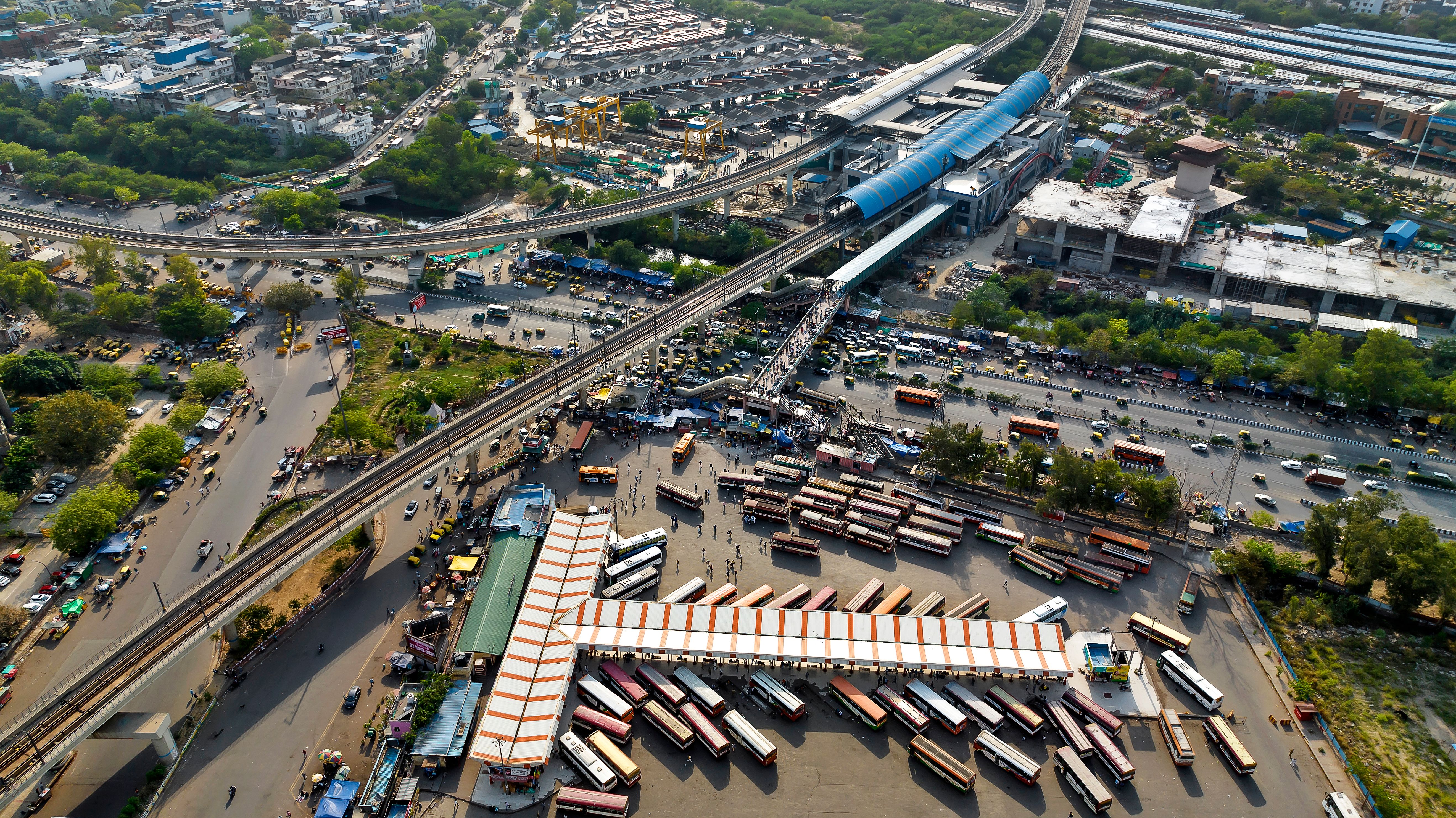 Aerial View of Urban Transport Hub and Bridges · Free Stock Photo