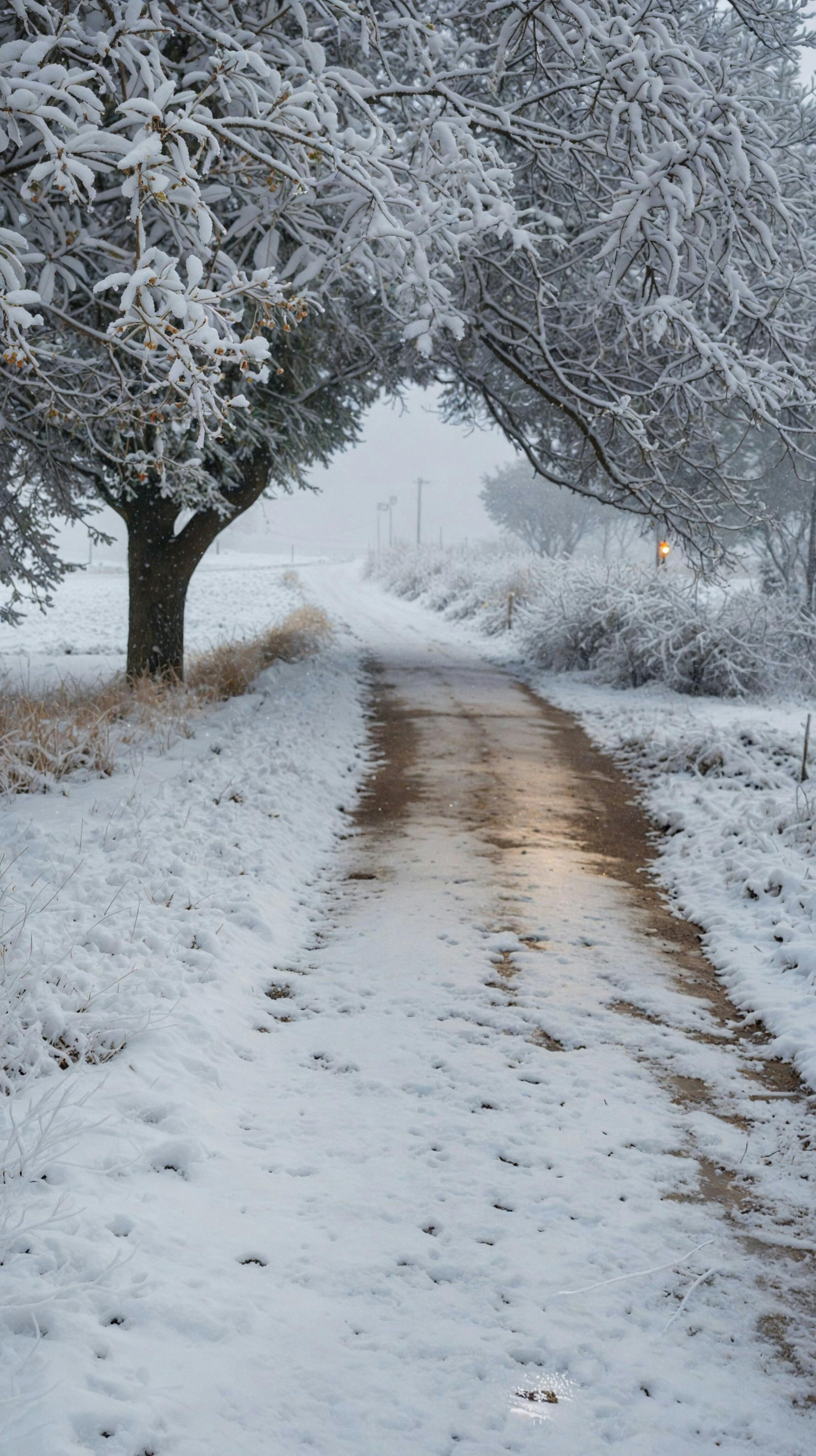 Serene Snow-Covered Pathway in Winter Landscape · Free Stock Photo