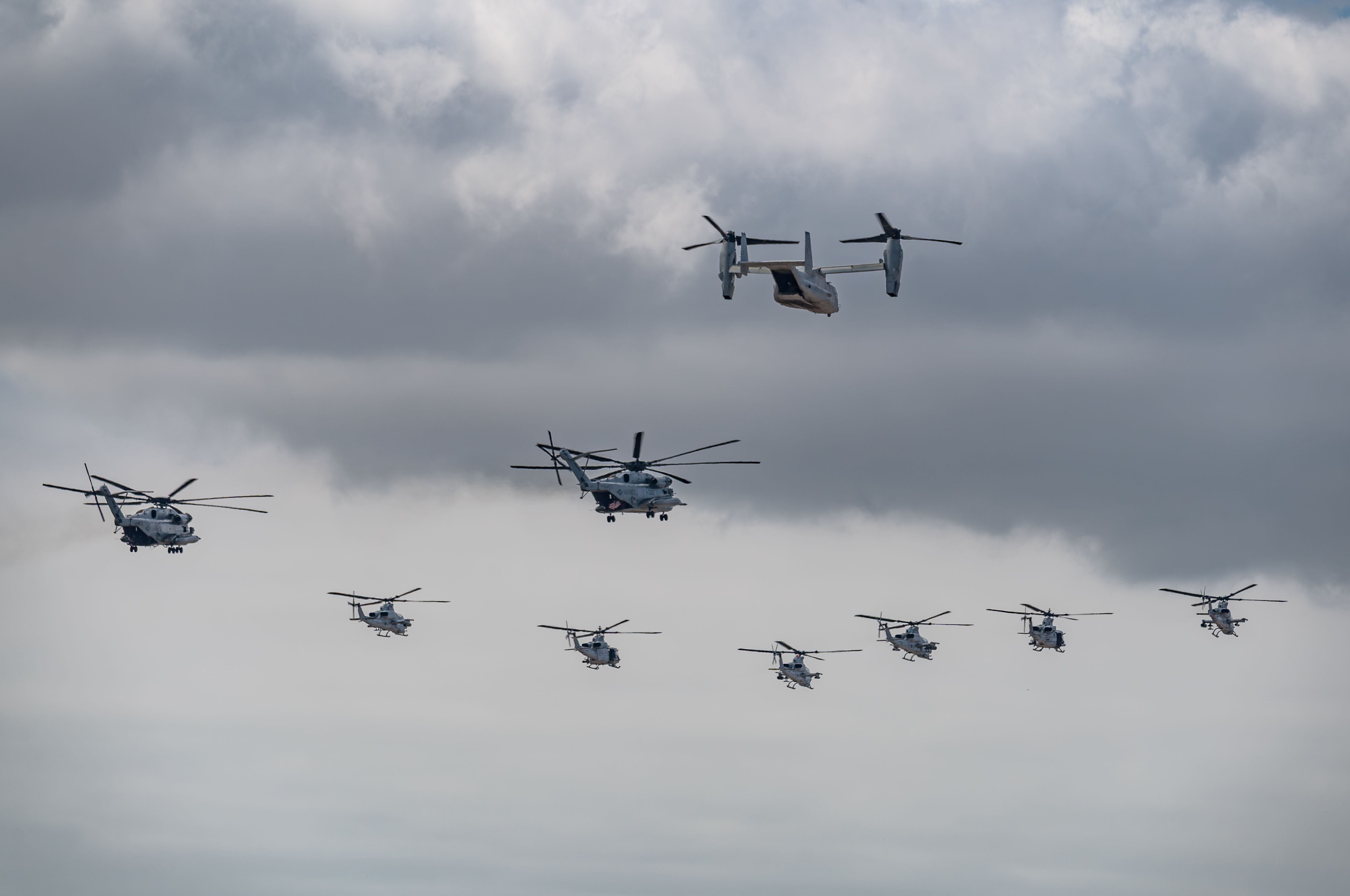 Military Helicopter Air Parade in Cloudy Sky · Free Stock Photo