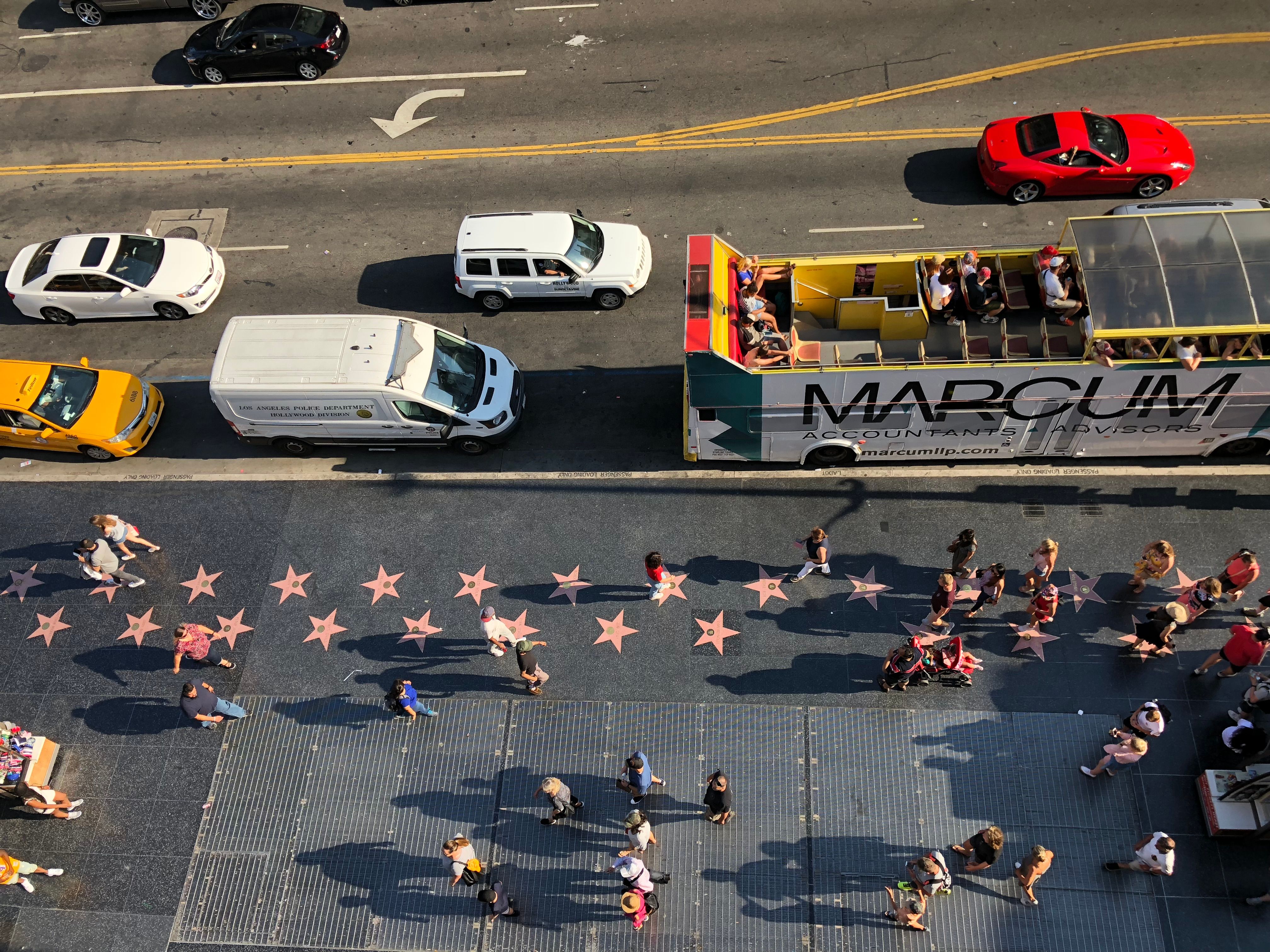 Aerial View of Hollywood Walk of Fame Busy Street · Free Stock Photo