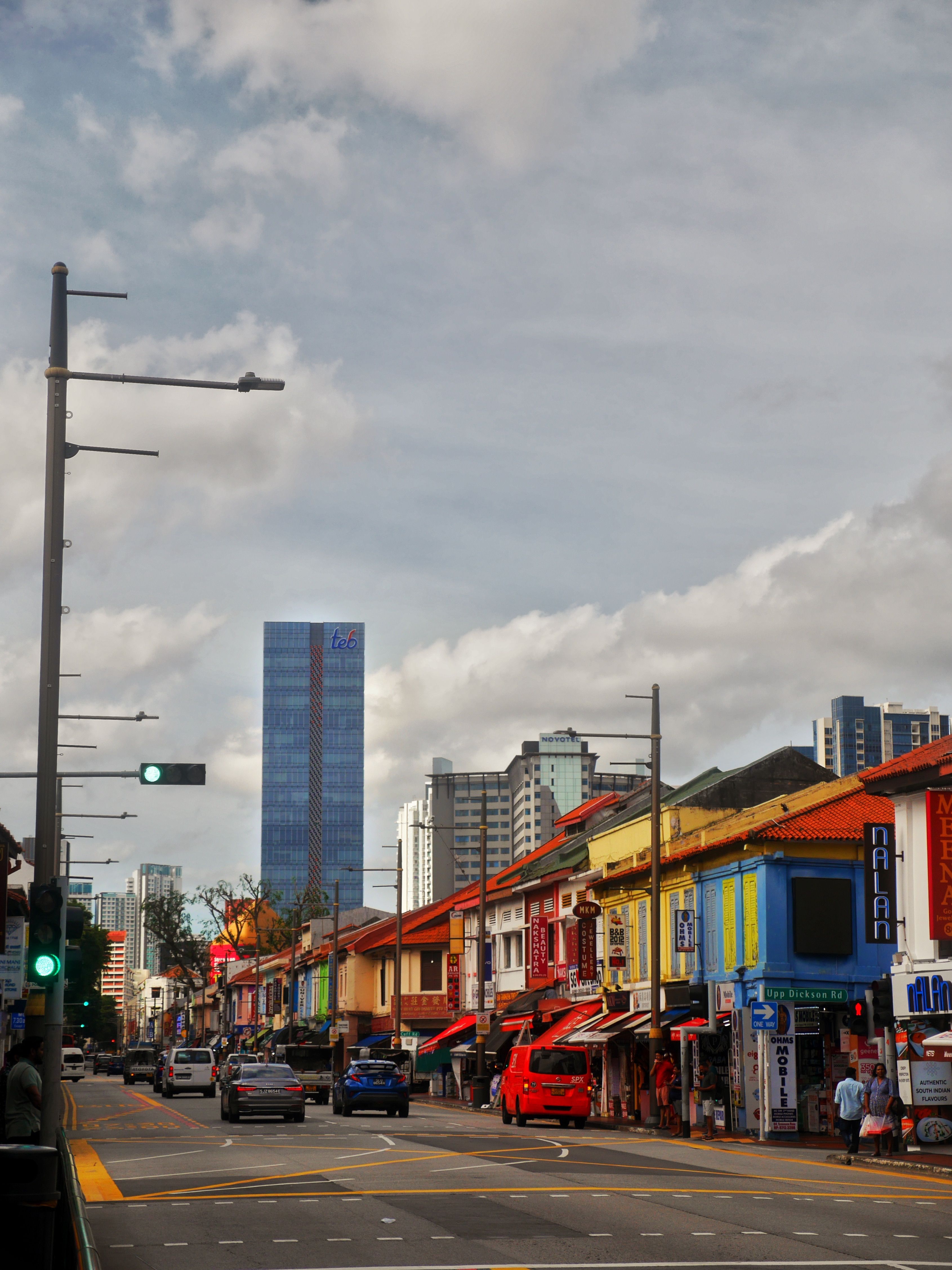 Colorful Street Scene with Modern Skyscrapers · Free Stock Photo