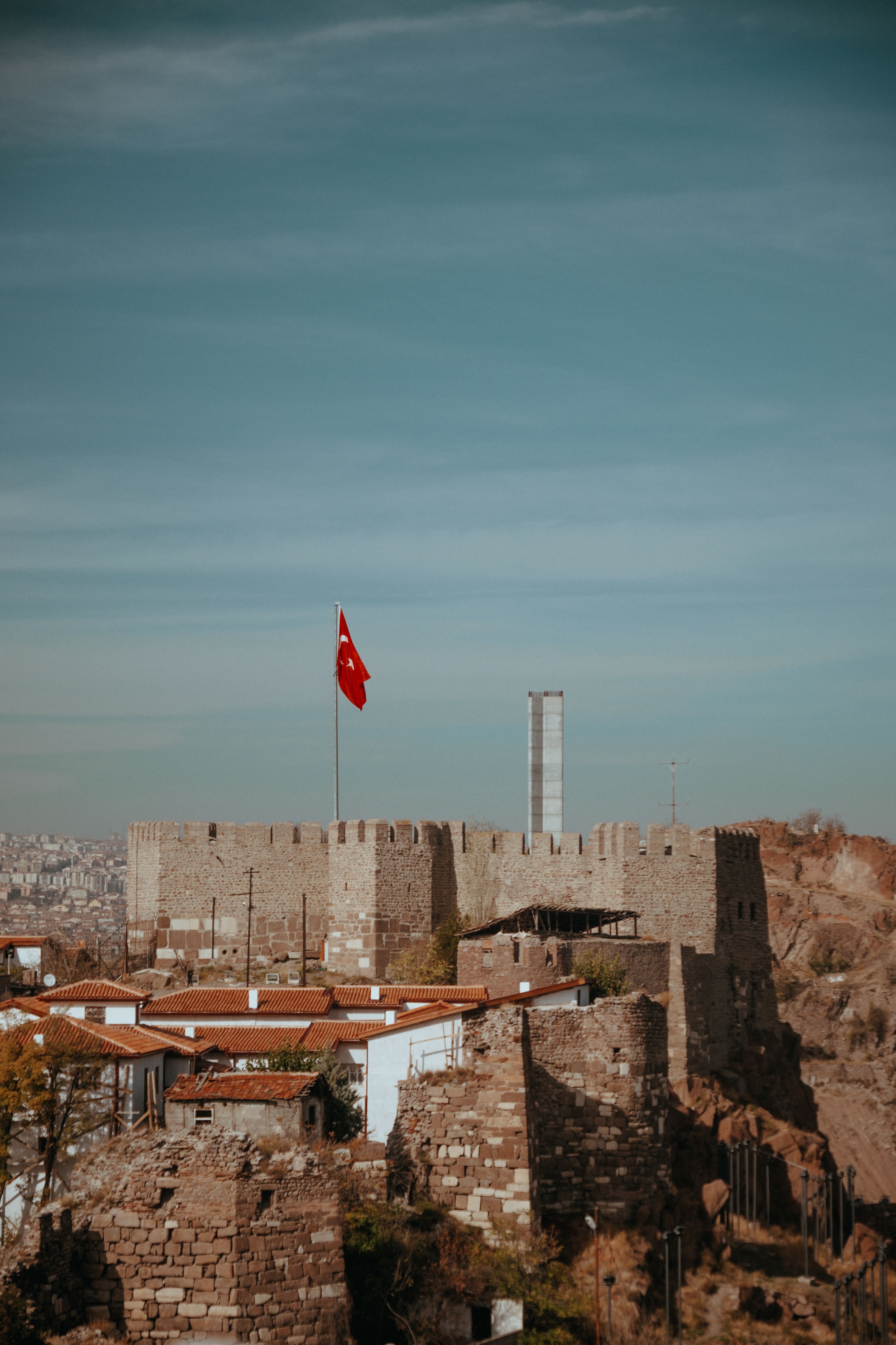 Ankara Castle with Turkish Flag on Sunny Day · Free Stock Photo