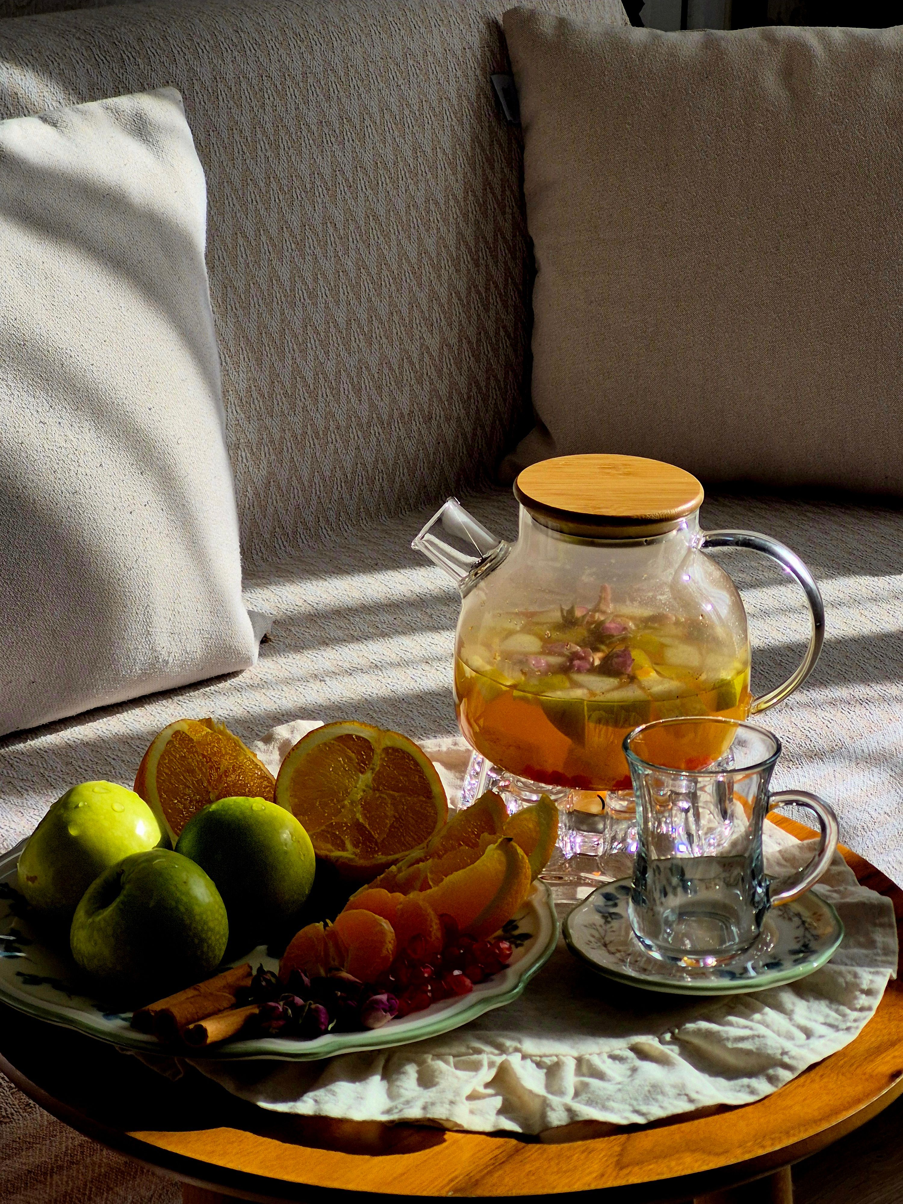 Cozy Afternoon Tea with Fruits and Herbal Infusion · Free Stock Photo
