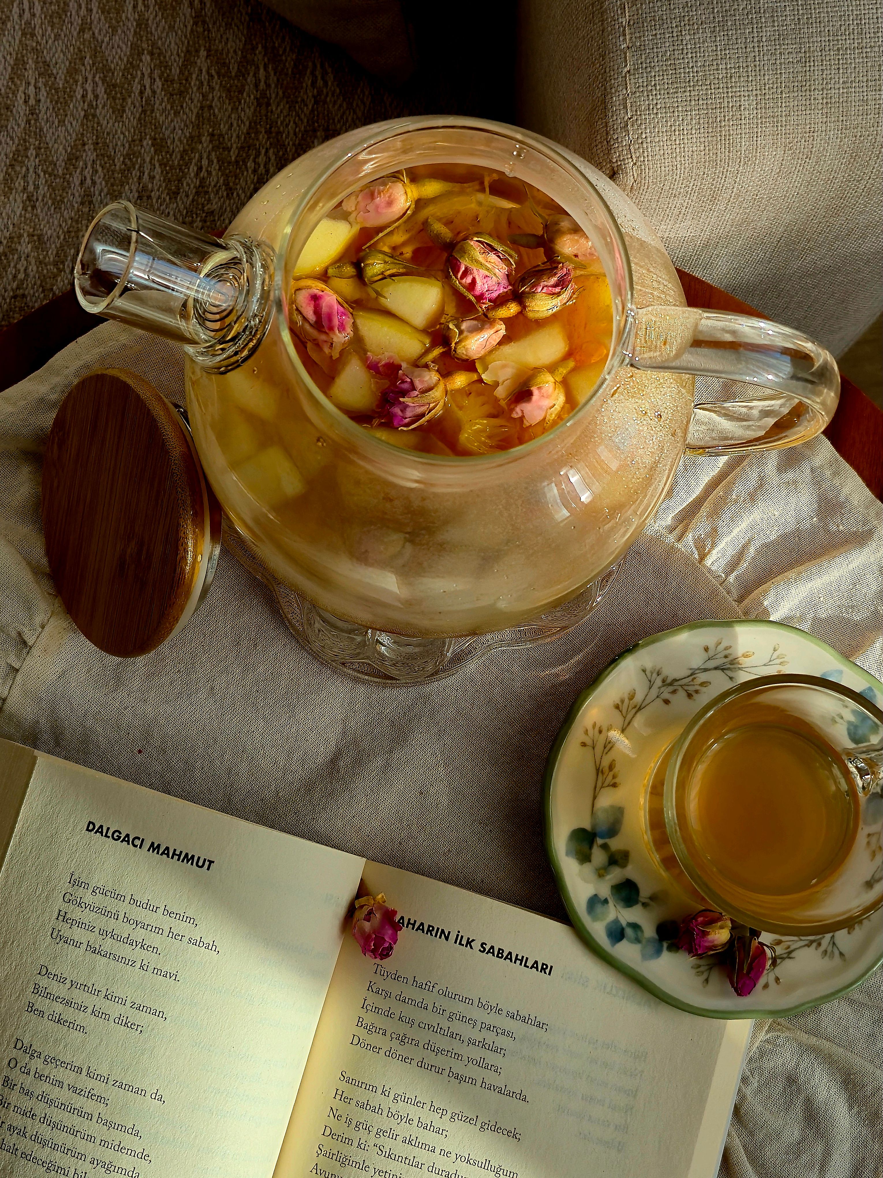 Cozy Tea Time with Herbal Infusion and Book · Free Stock Photo