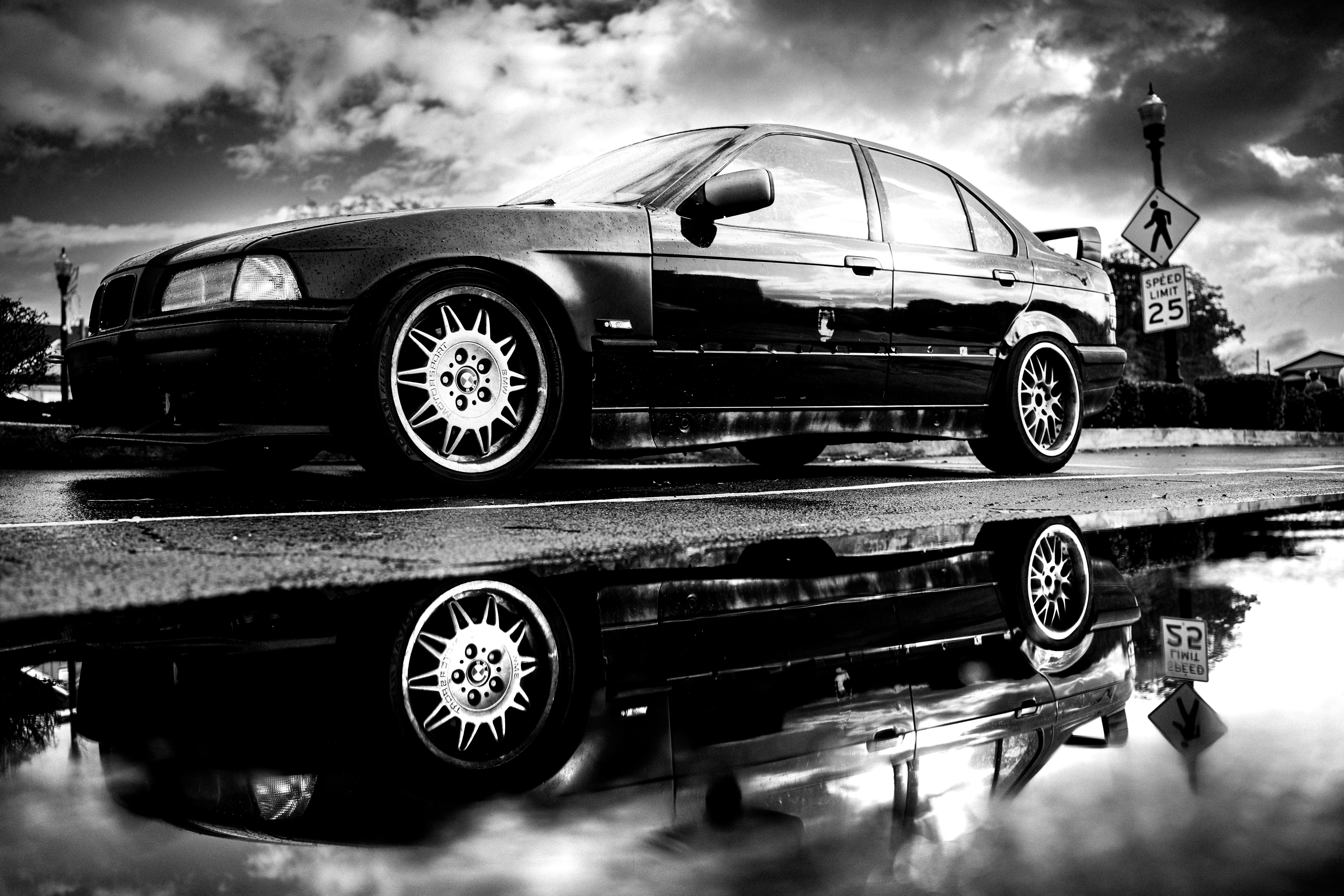 Dramatic Black and White Car Reflection Photo · Free Stock Photo