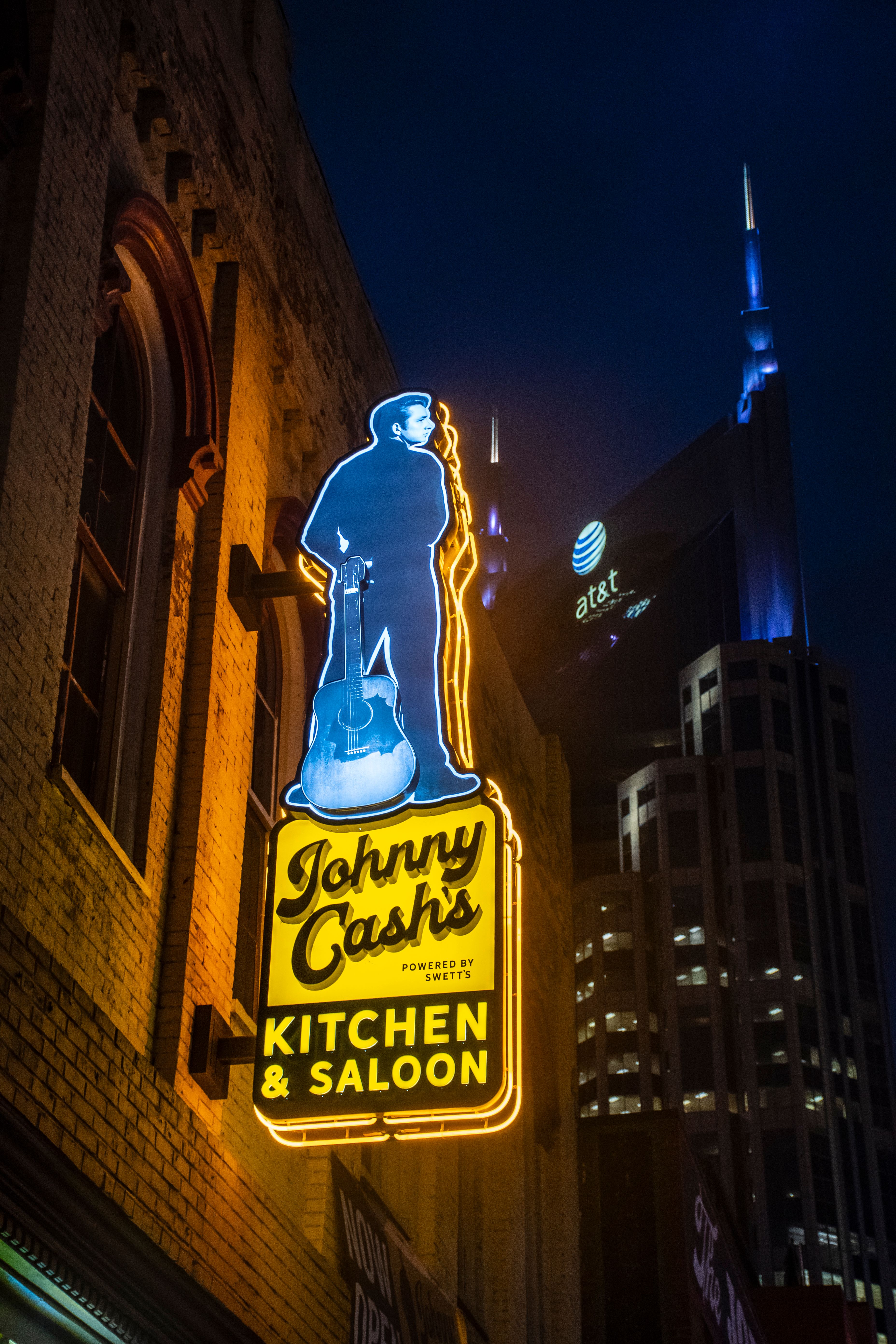 Johnny Cash's Kitchen & Saloon Neon Sign at Night · Free Stock Photo