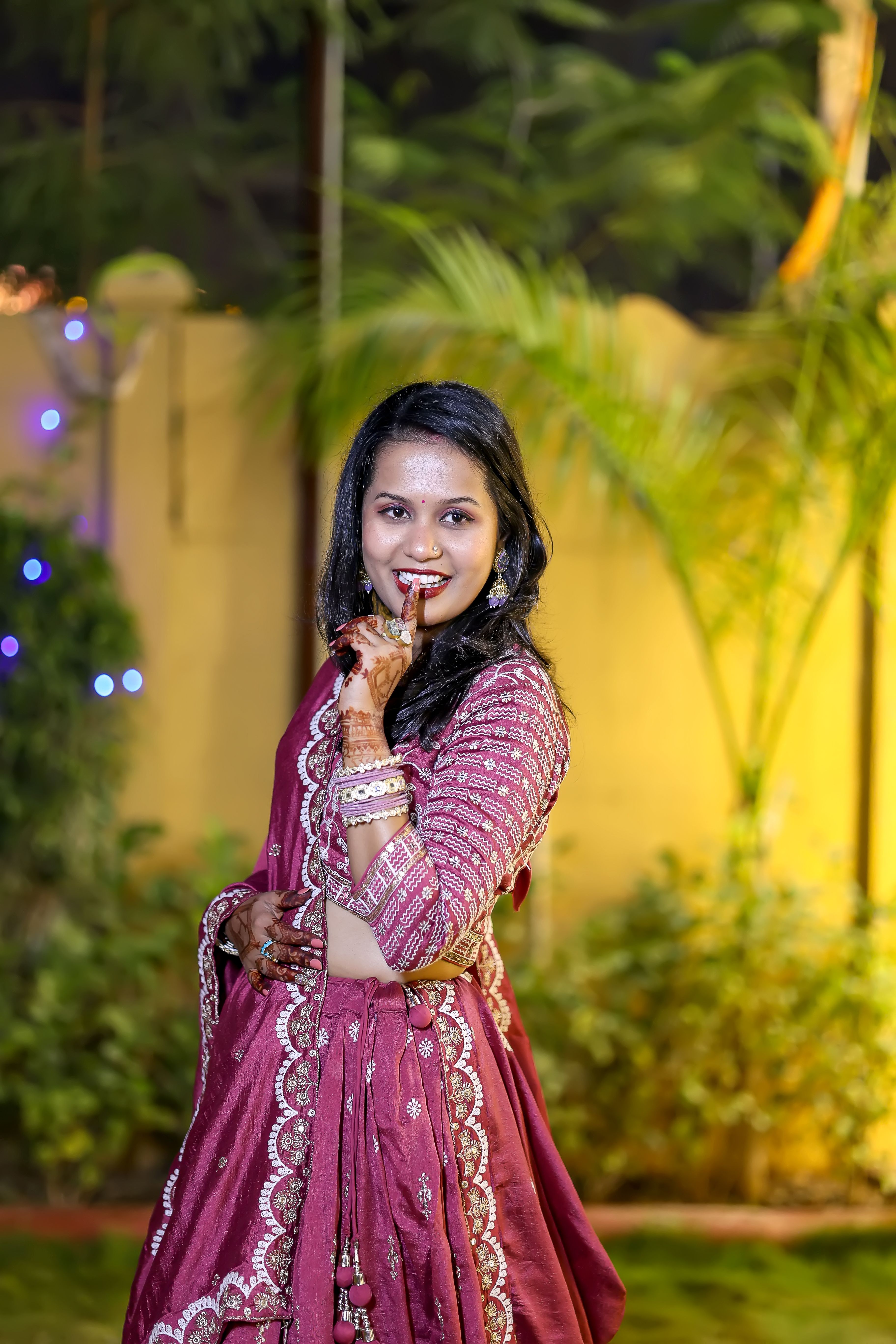 Elegant Woman in Traditional Indian Attire at Night · Free Stock Photo