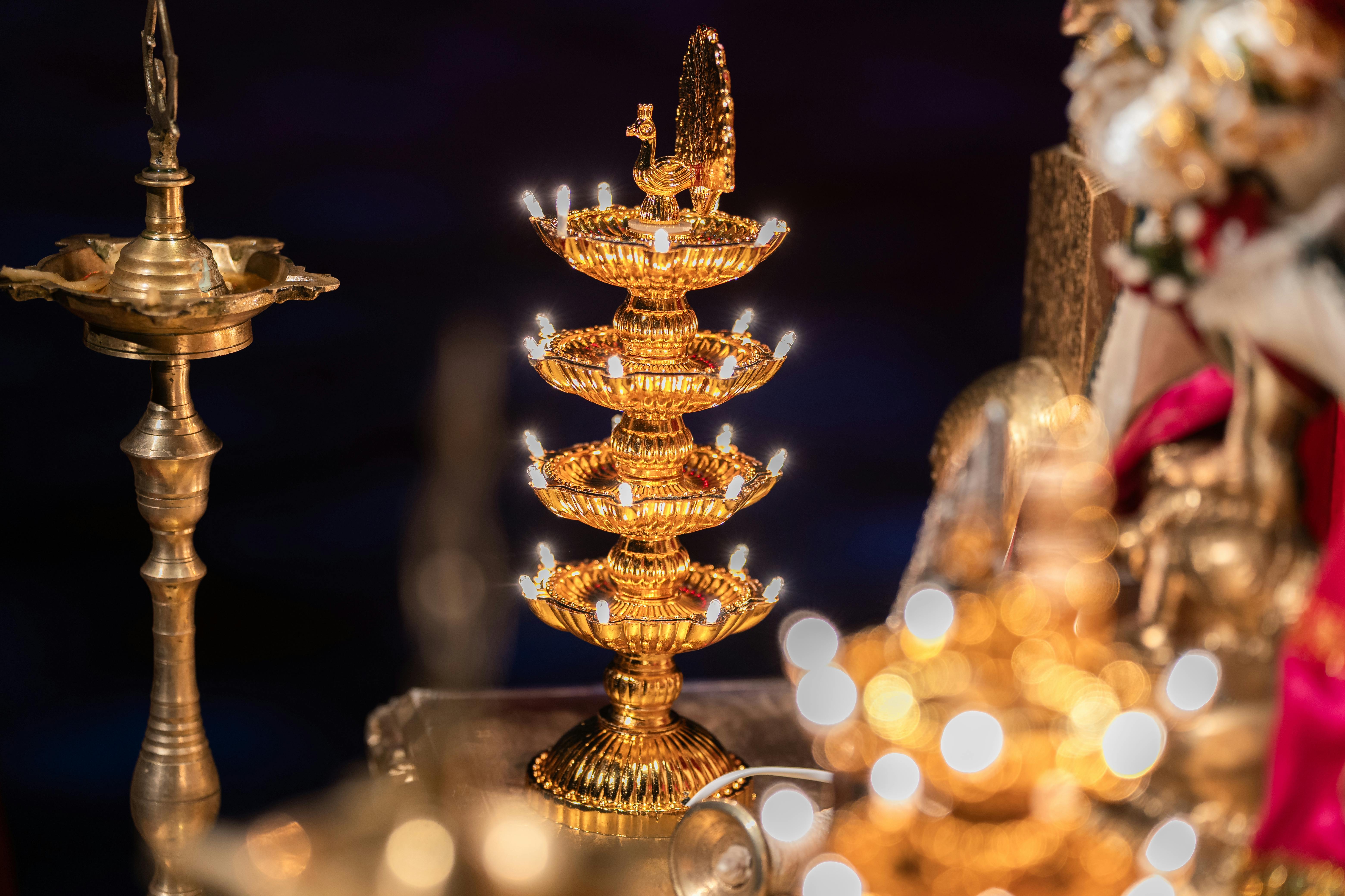 Traditional Indian Brass Oil Lamp Display · Free Stock Photo