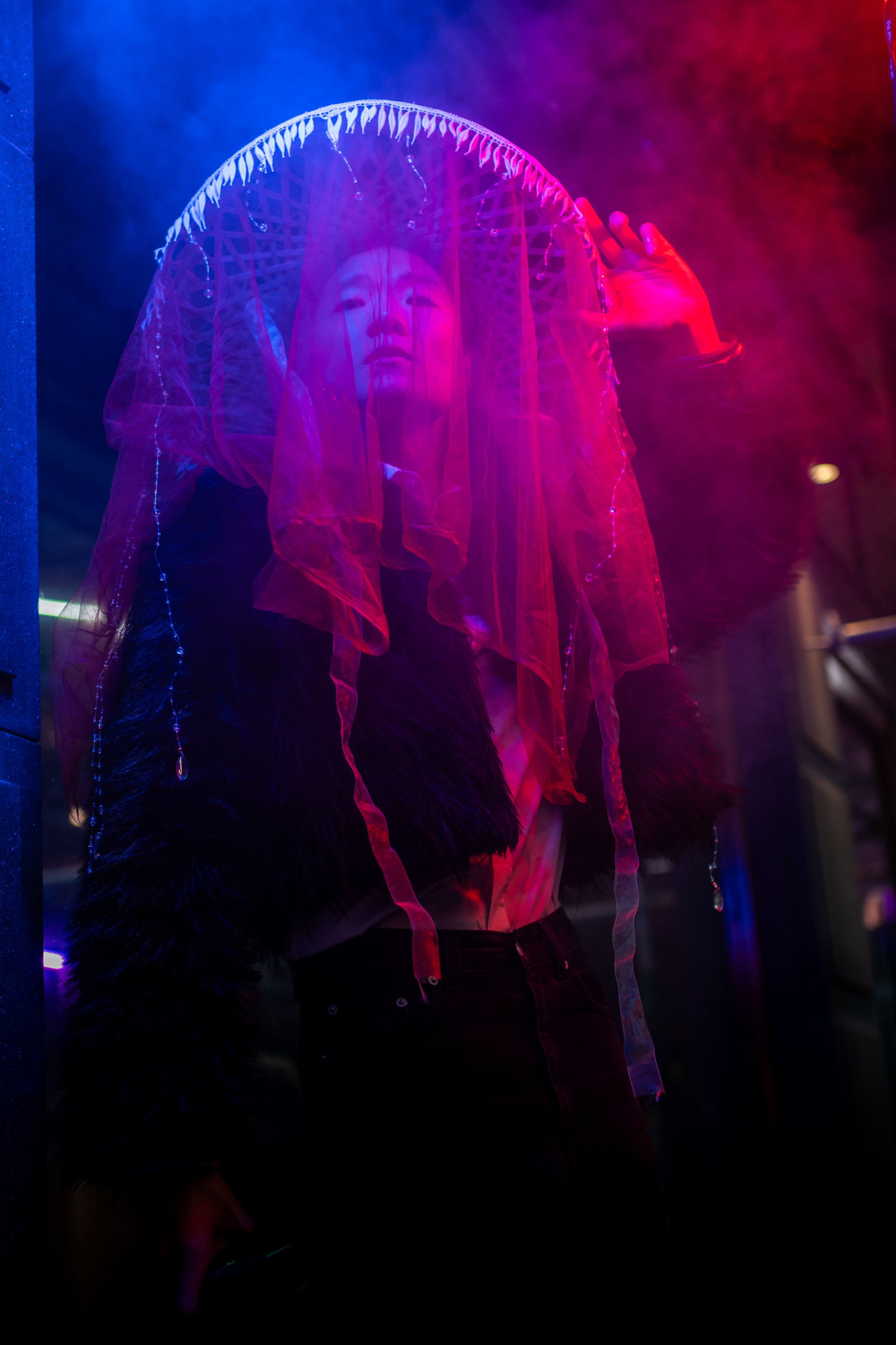 Vibrant Neon Fashion Portrait in Stockholm · Free Stock Photo