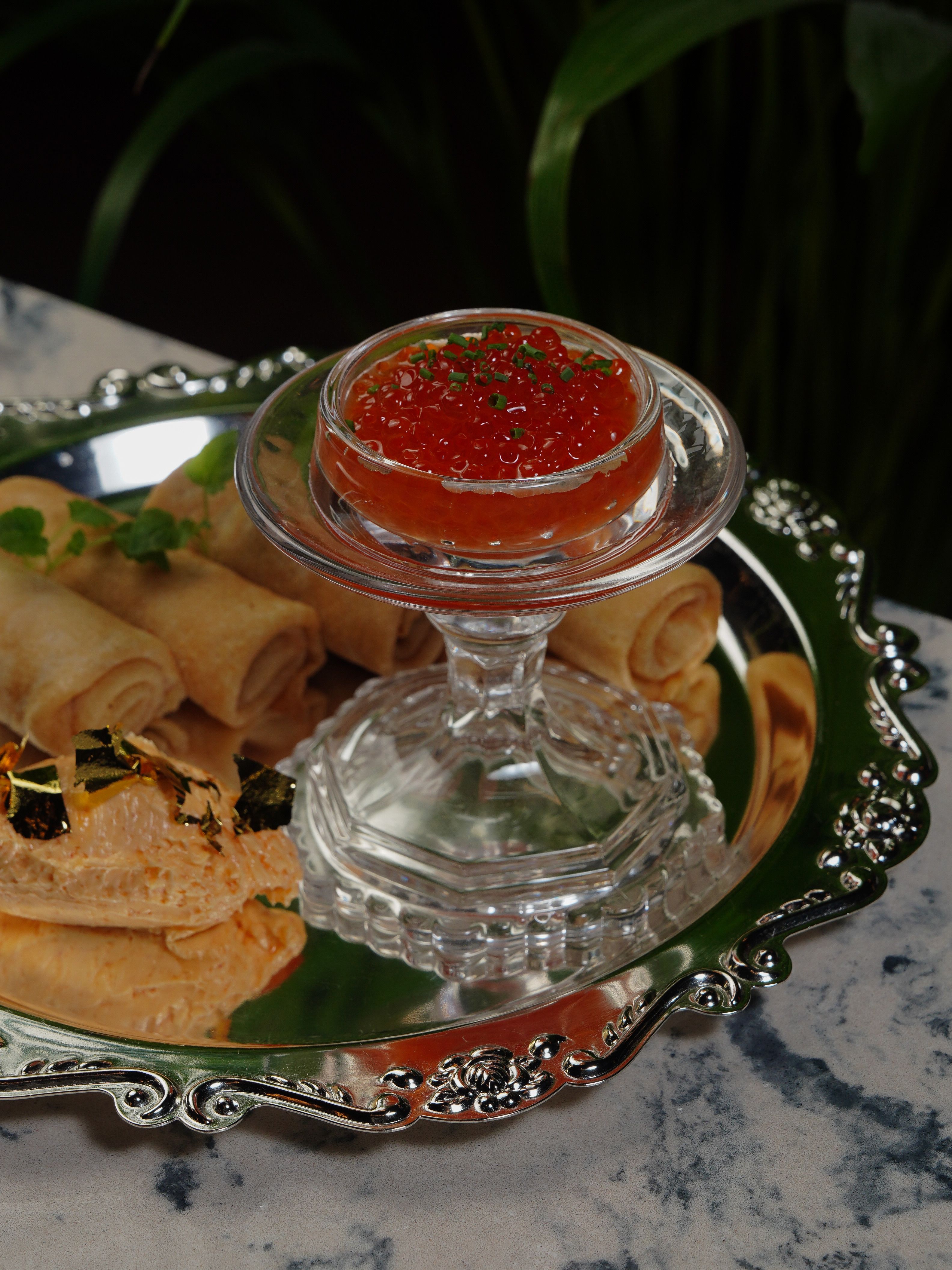 Elegant Caviar Appetizer on Silver Tray · Free Stock Photo