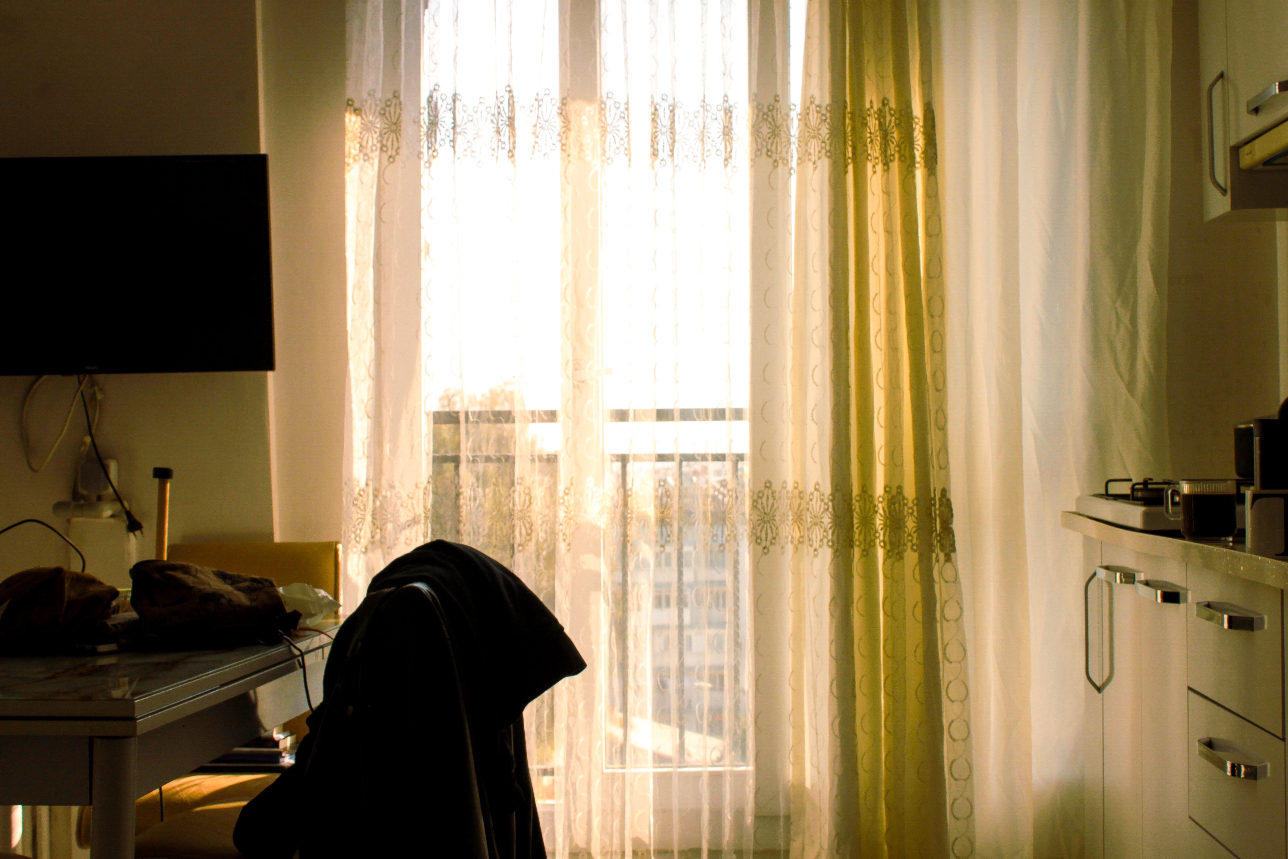 Cozy Sunlit Apartment Interior with Curtains · Free Stock Photo