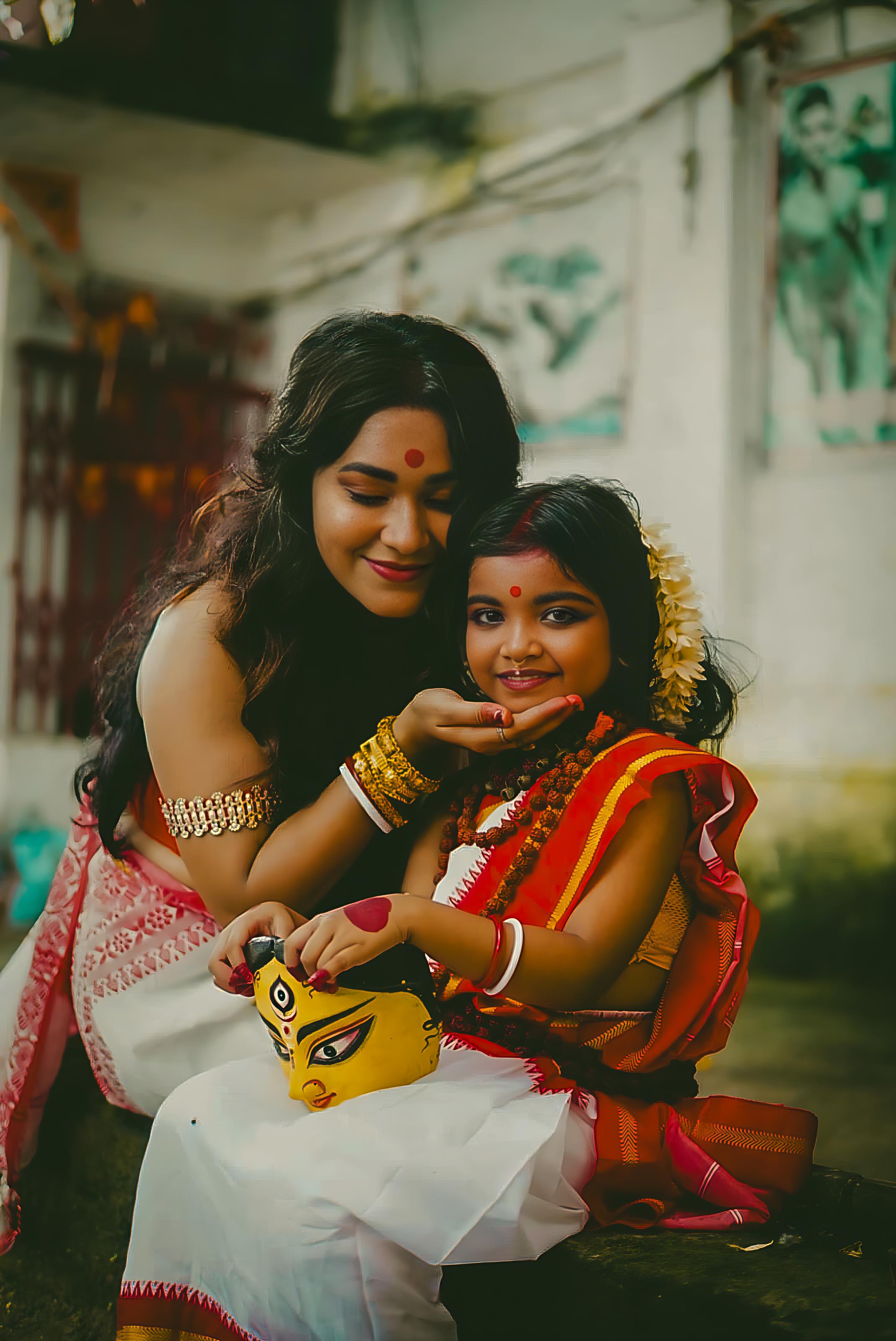 Mother and Daughter Celebrating Bengali Culture · Free Stock Photo