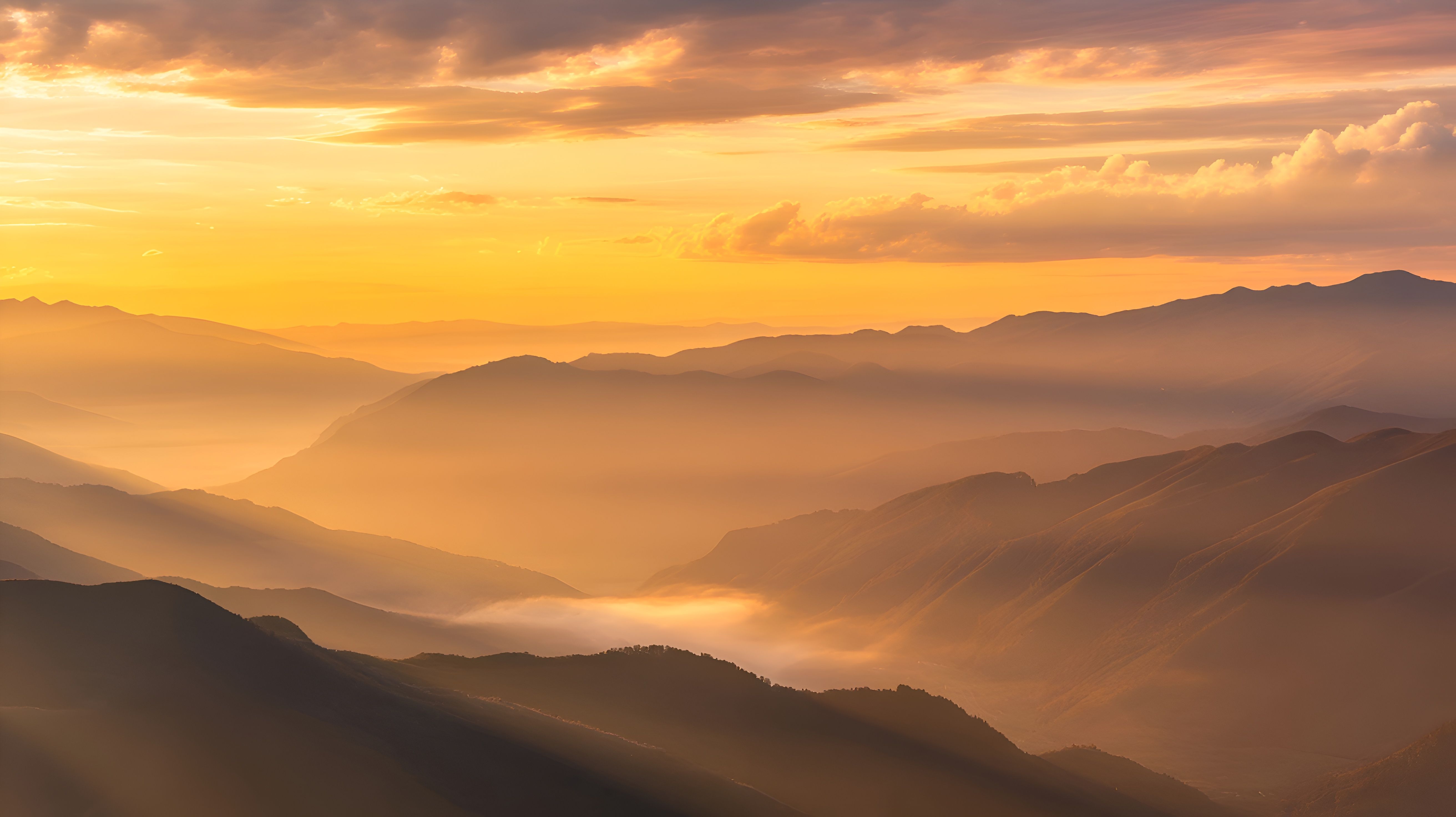 Golden Hour Over Misty Mountain Ranges · Free Stock Photo