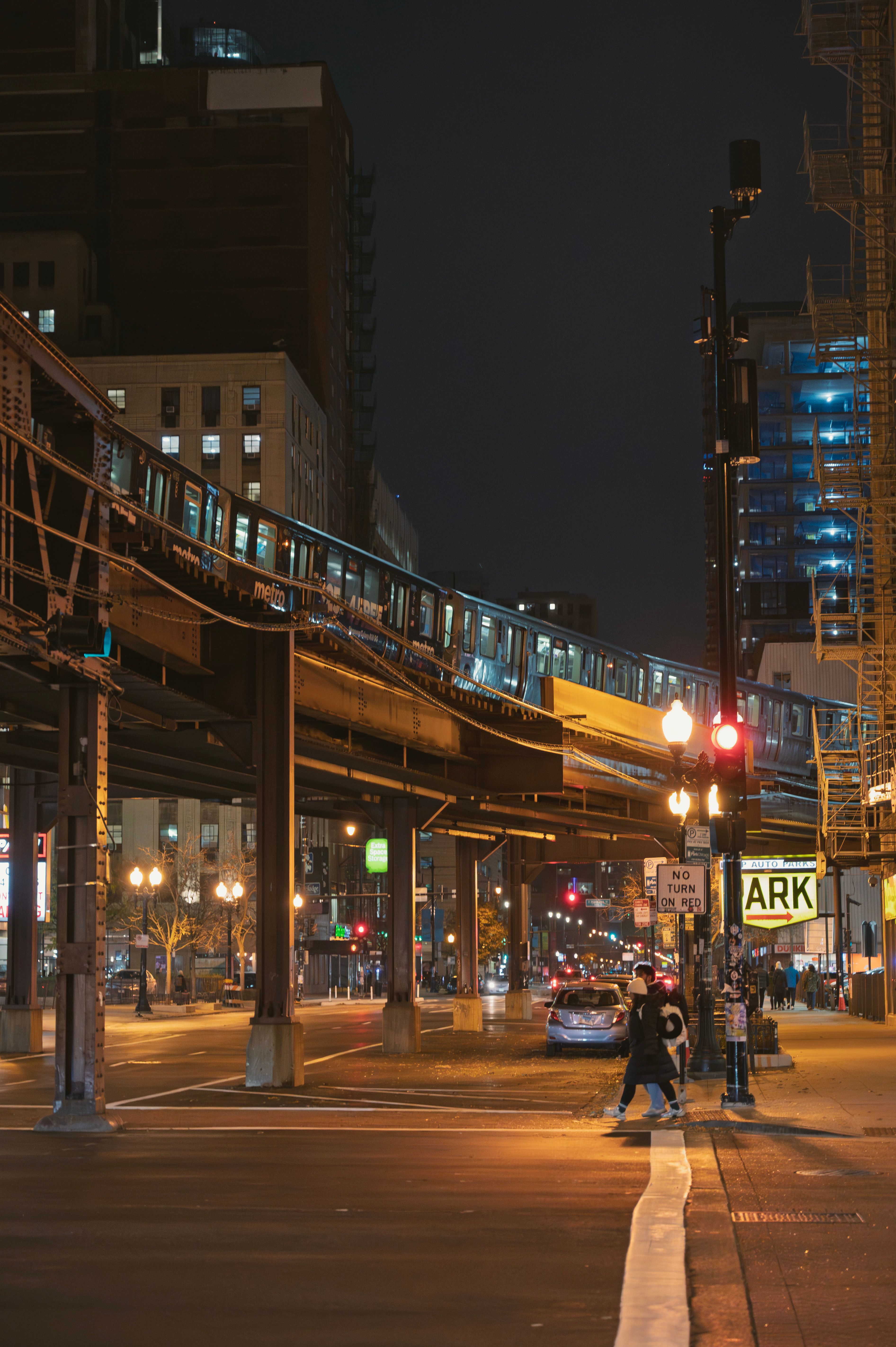 Nighttime Cityscape with Elevated Train in Motion · Free Stock Photo