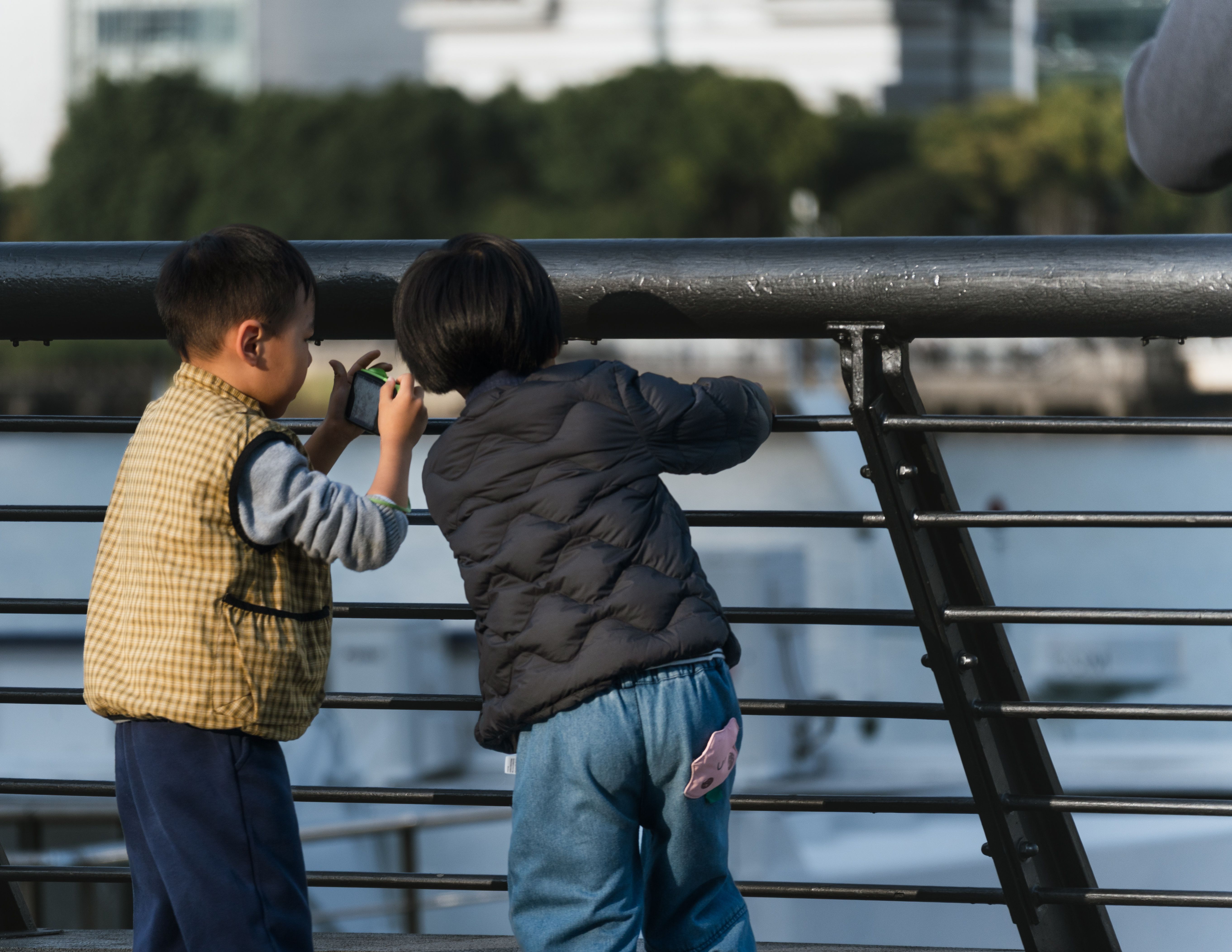 Children Observing View from Waterfront Rail · Free Stock Photo