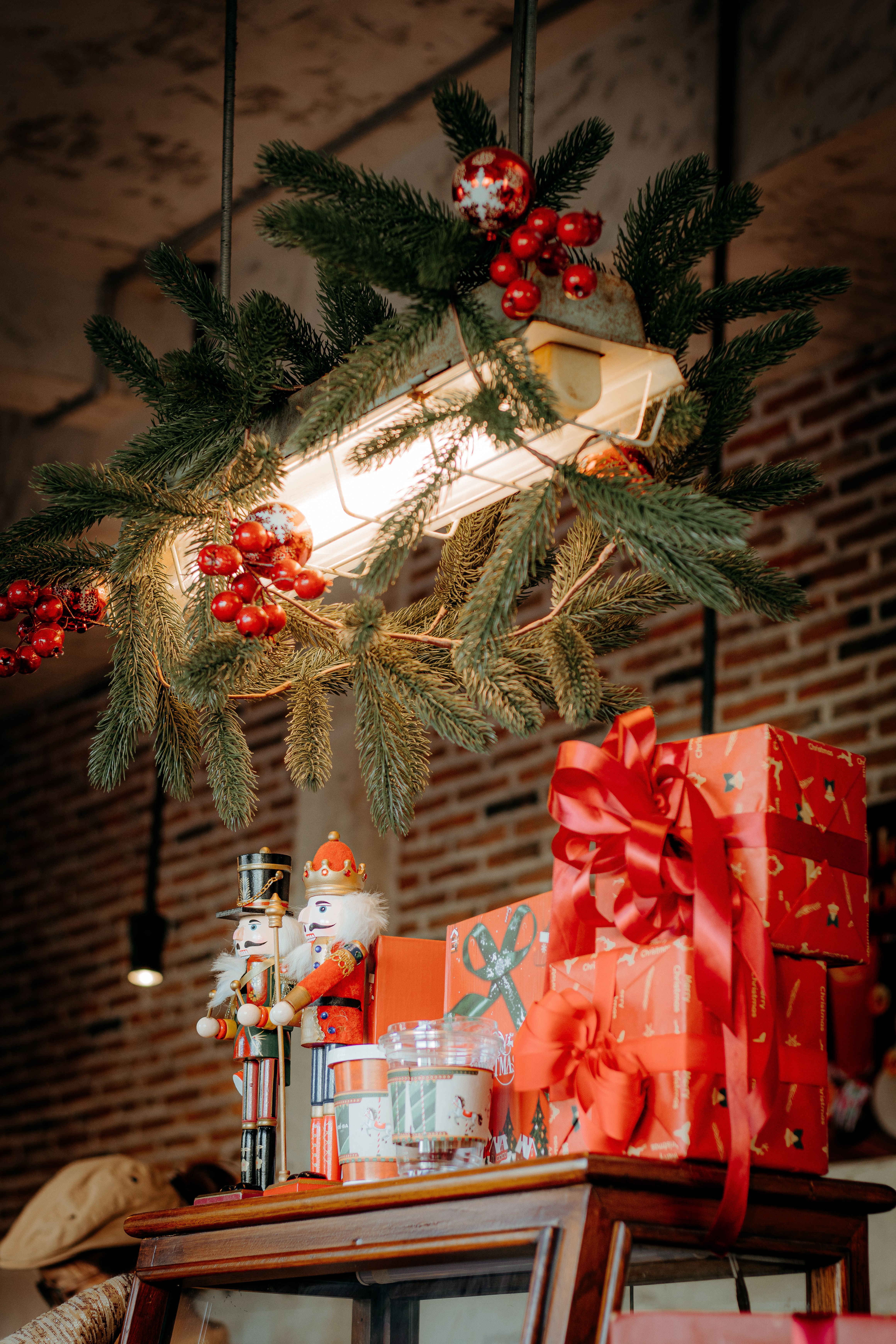 Festive Christmas Decorations with Gifts and Nutcrackers · Free Stock Photo